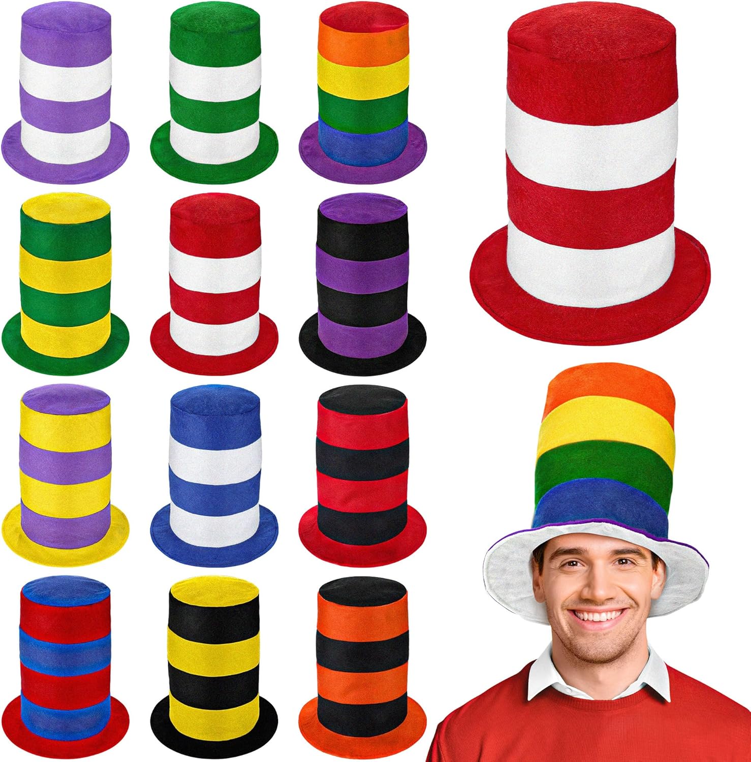 Amazon.com: Fovths 12 Packs Stove Pipe Hats Striped Felt Top Hat Fun ...