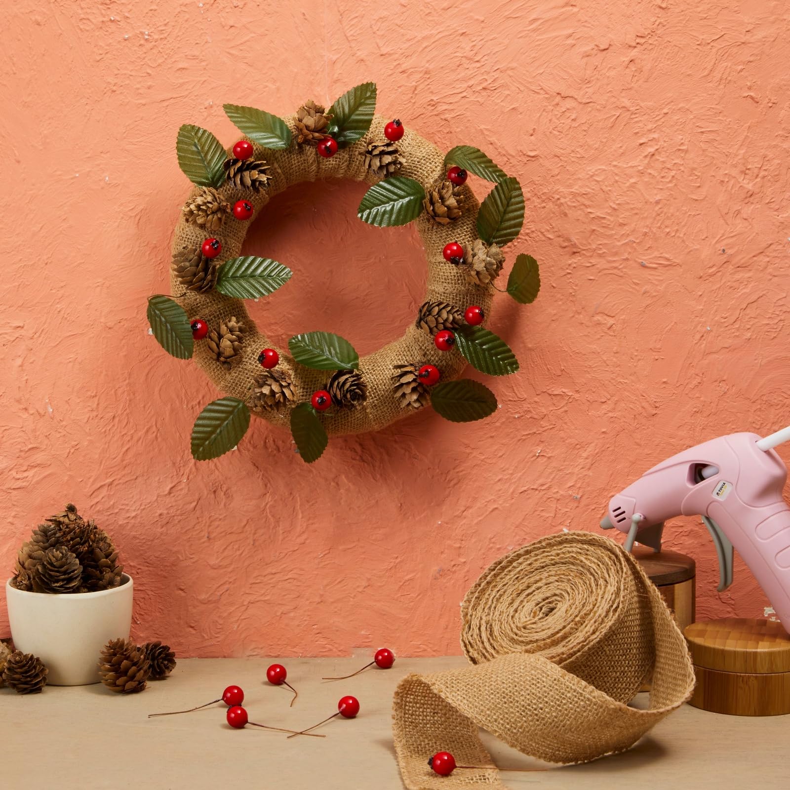 Coronas De Piñas De Arpillera Guirnalda De Cinta Decorativa