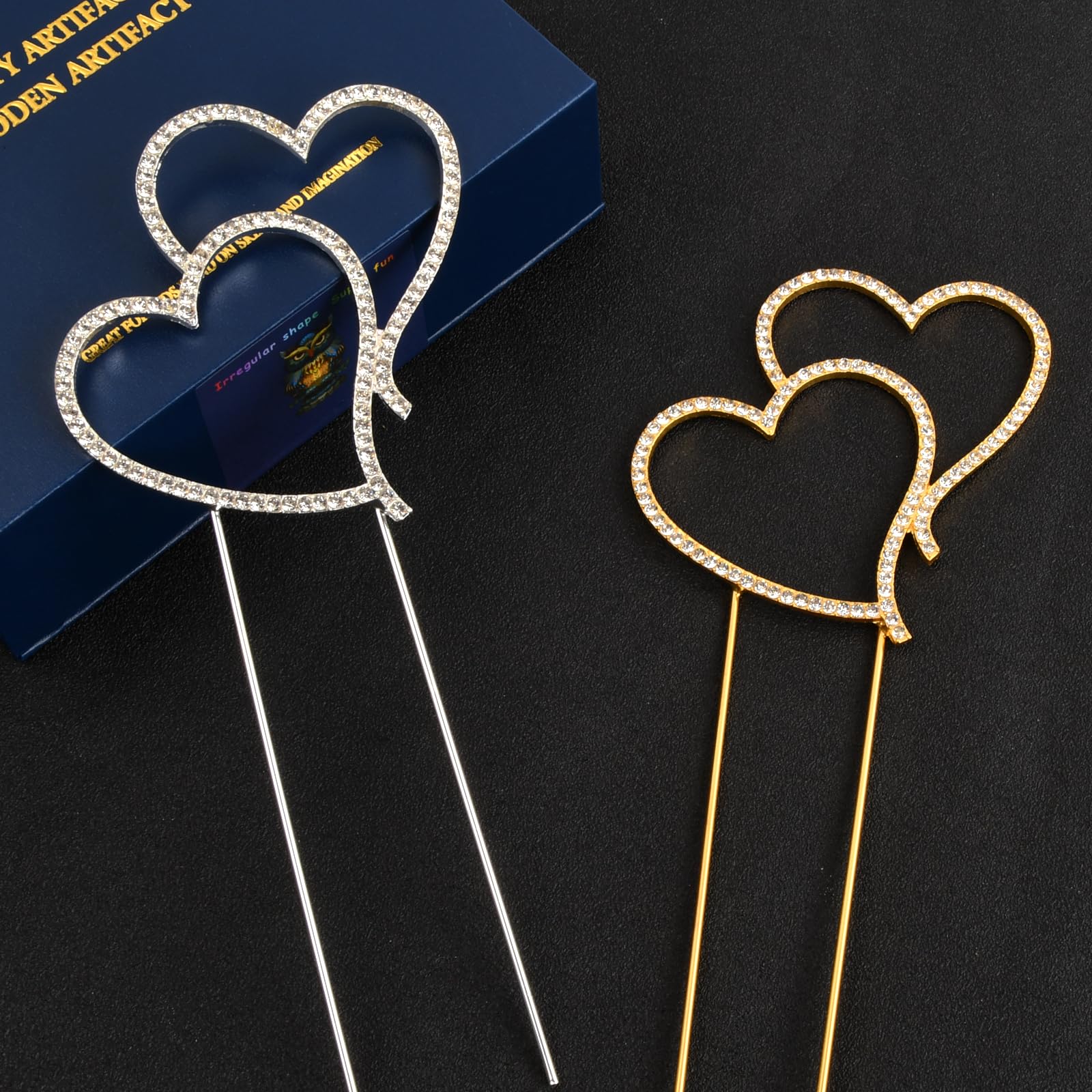 Silver Double Heart Cake Toppers