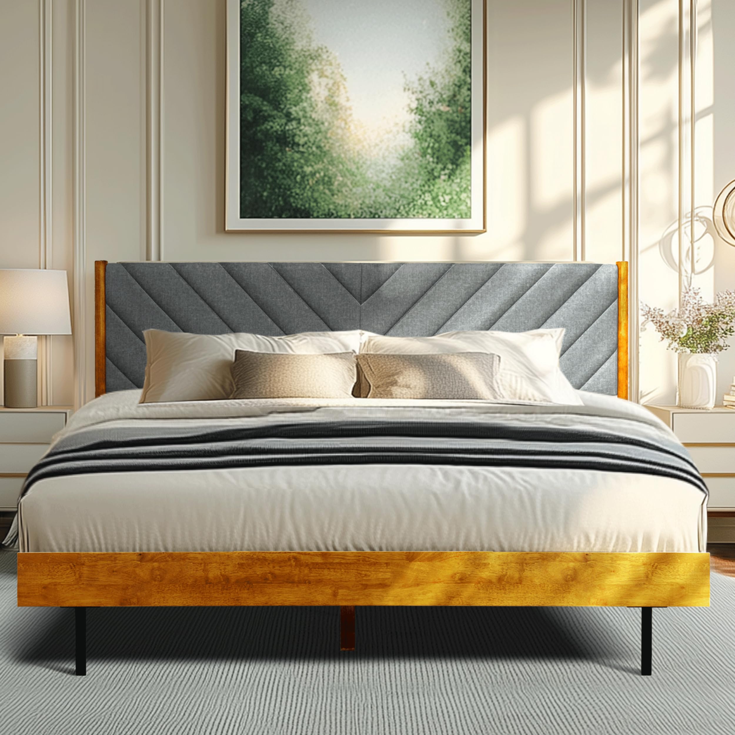 Amazon.com: Acacia Astoria Solid Wood Queen Platform Bed Frame with ...