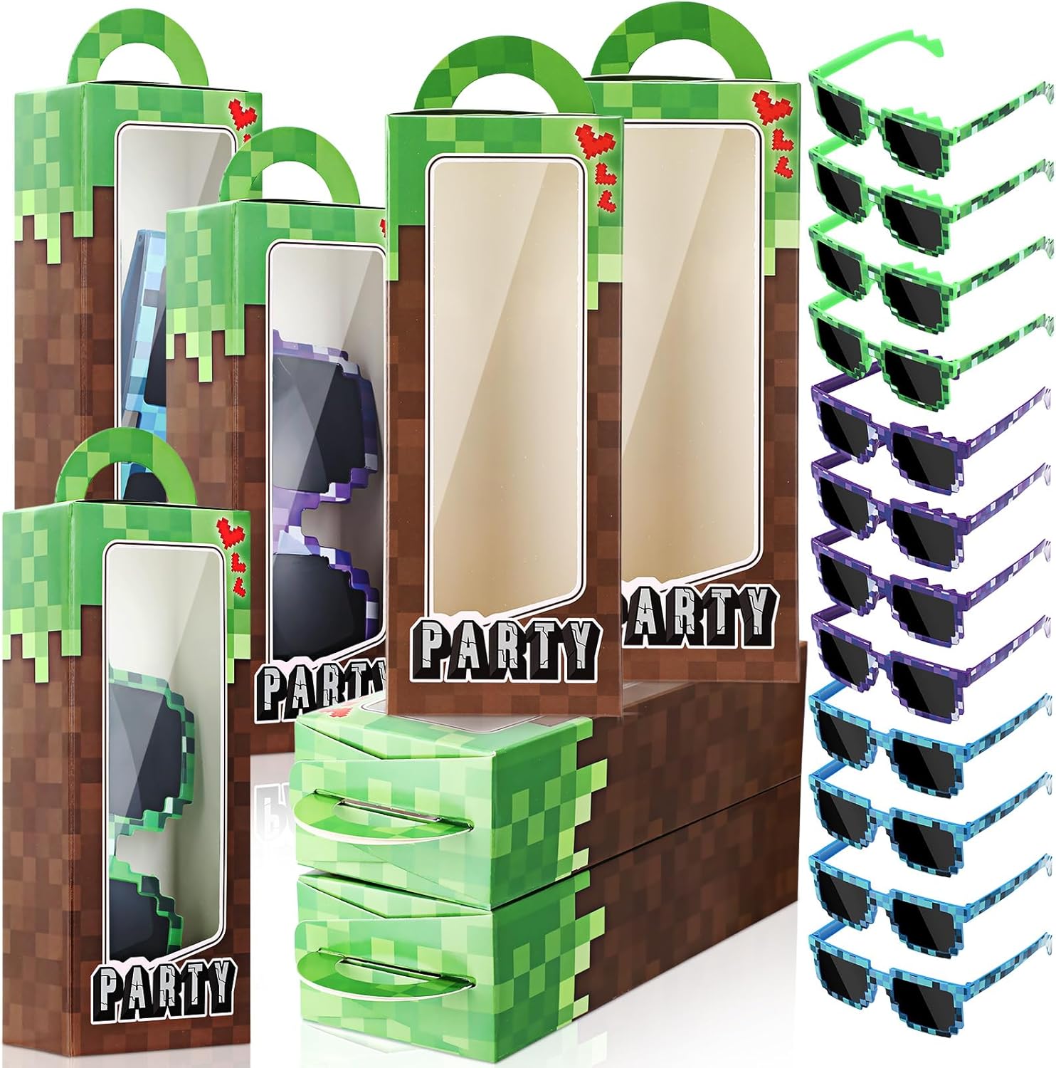 Amazon.com: Mootycapa 24 Pcs Pixel Game Party Favors Pixelated Theme ...