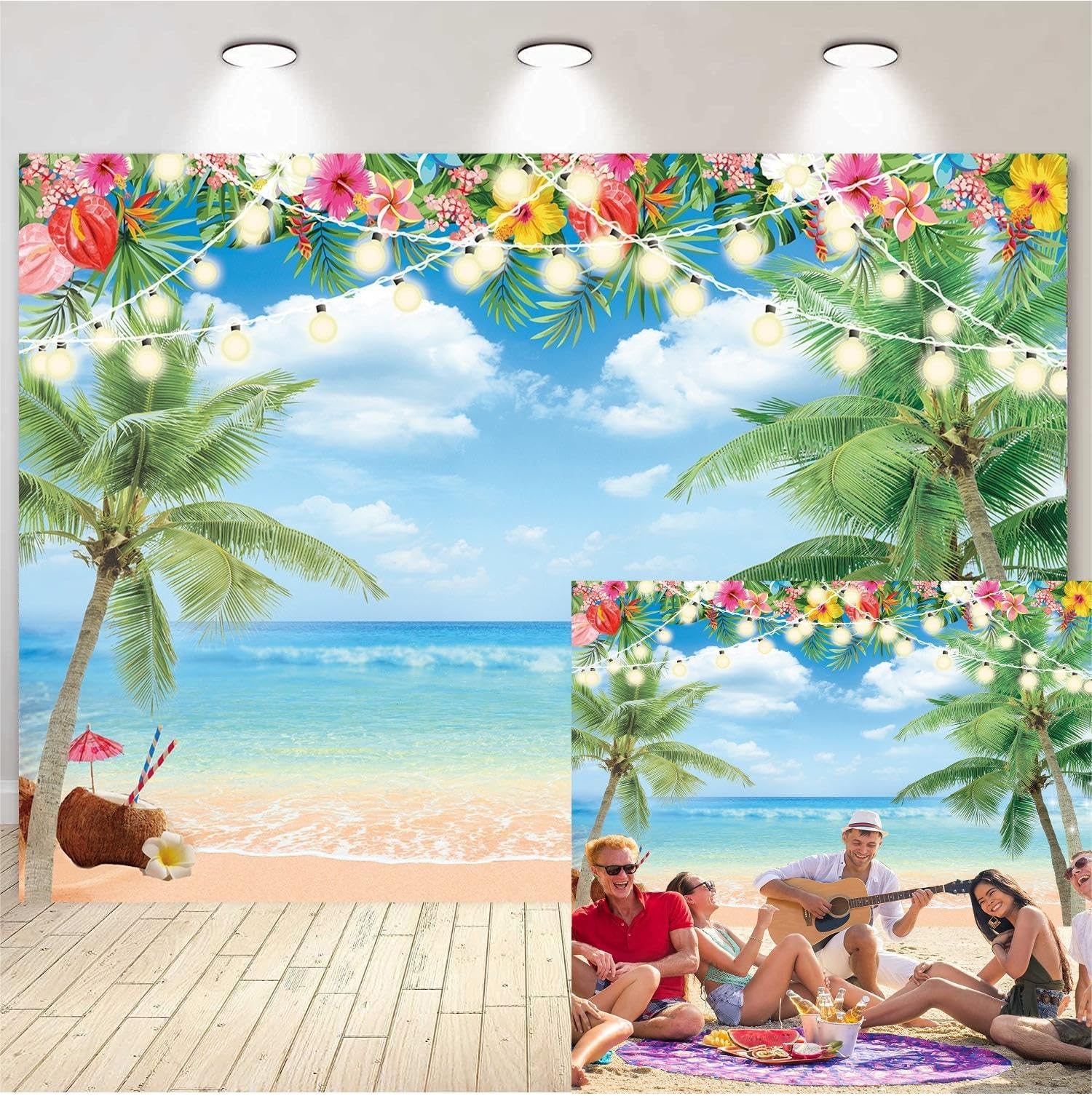 Hawaiian Beach Backdrop Summer Tropical Flower Palm Ocean Beach ...