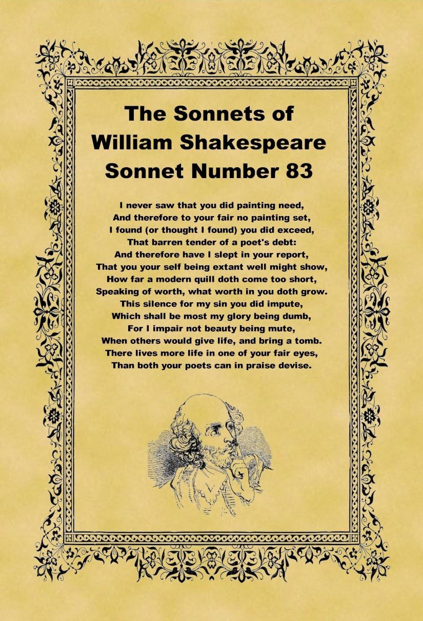 Amazon.com: A4 Size Parchment Poster Shakespeare Sonnet Number 83 ...
