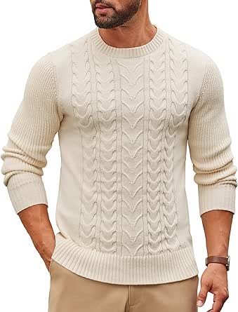 COOFANDY - Suéter de punto trenzado para hombre, casual, largo y cuello ...