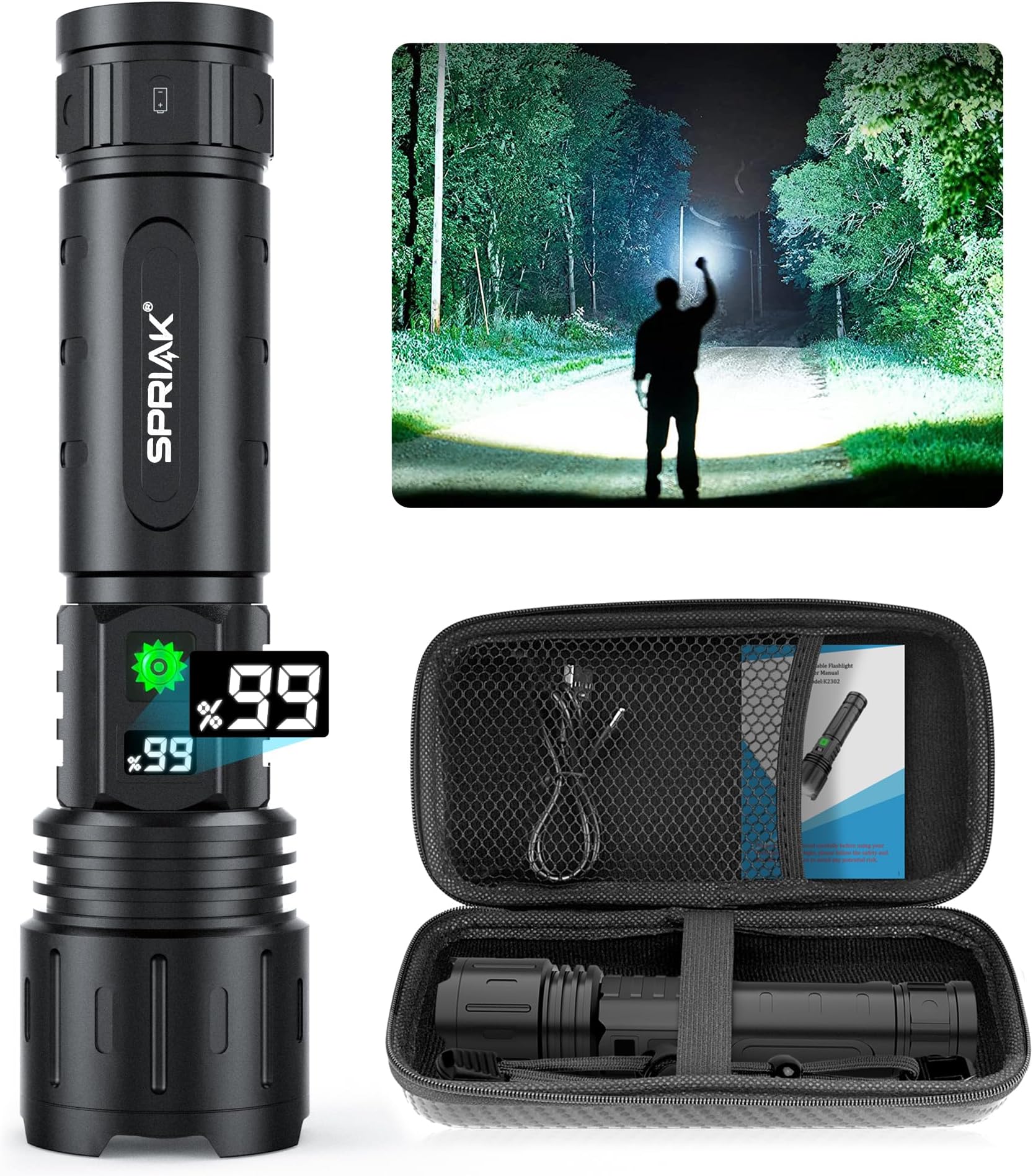 Small Rechargeable Flashlight 20000 High Lumens - 1500 Meters Long Beam ...