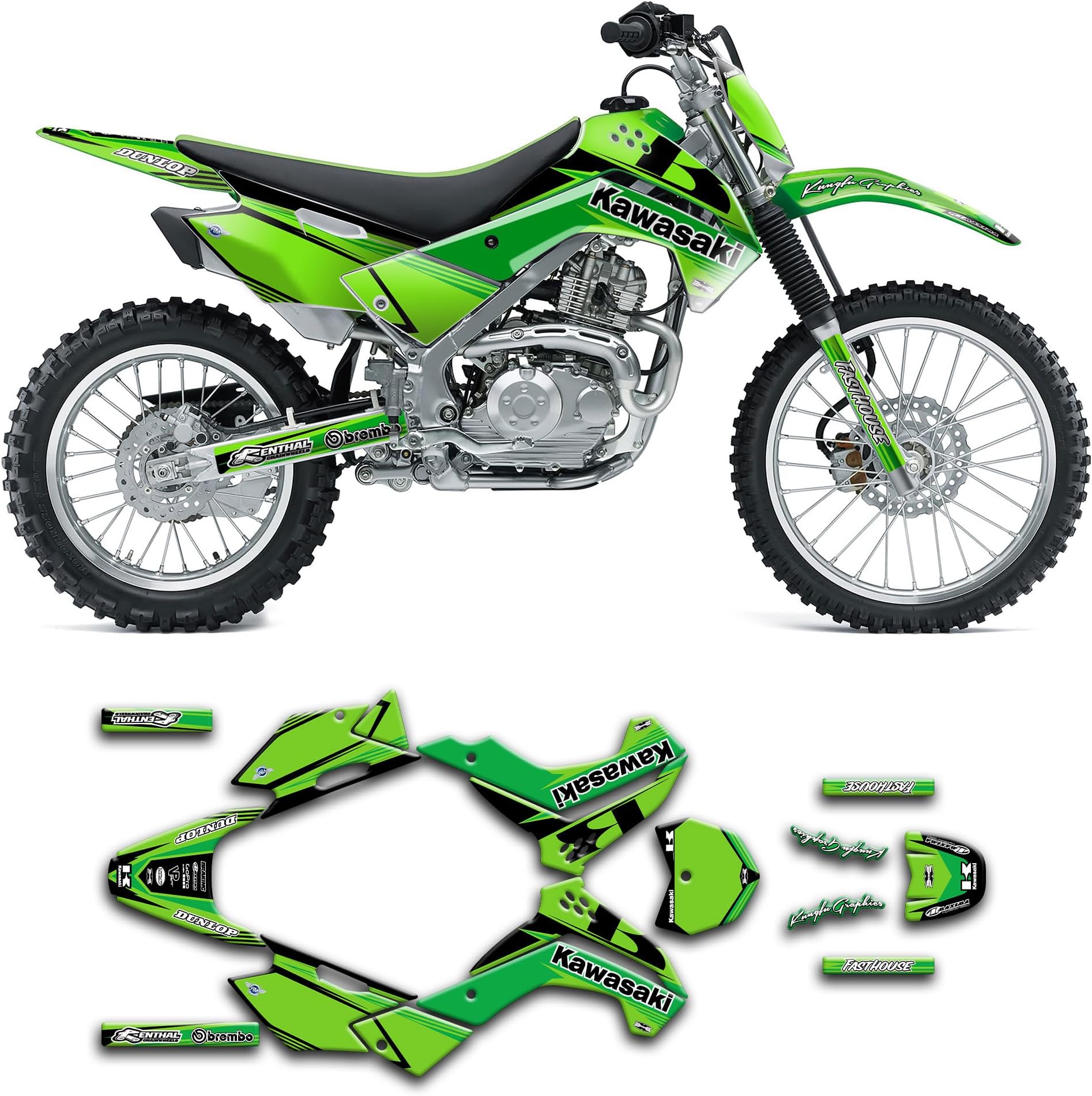 Amazon.com: Black Green Slick Racing Graphics fits Kawasaki 08-18 ...