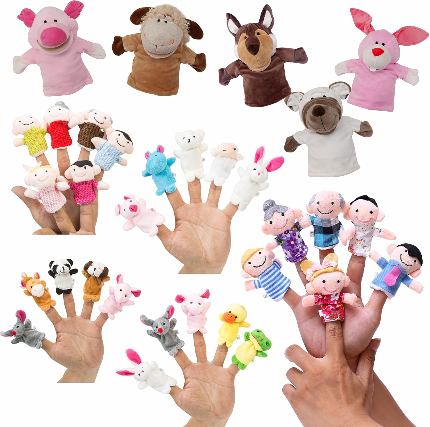 Amazon.com: 31-Piece Bundle - Includes Animal Hand Puppets Set + Family ...