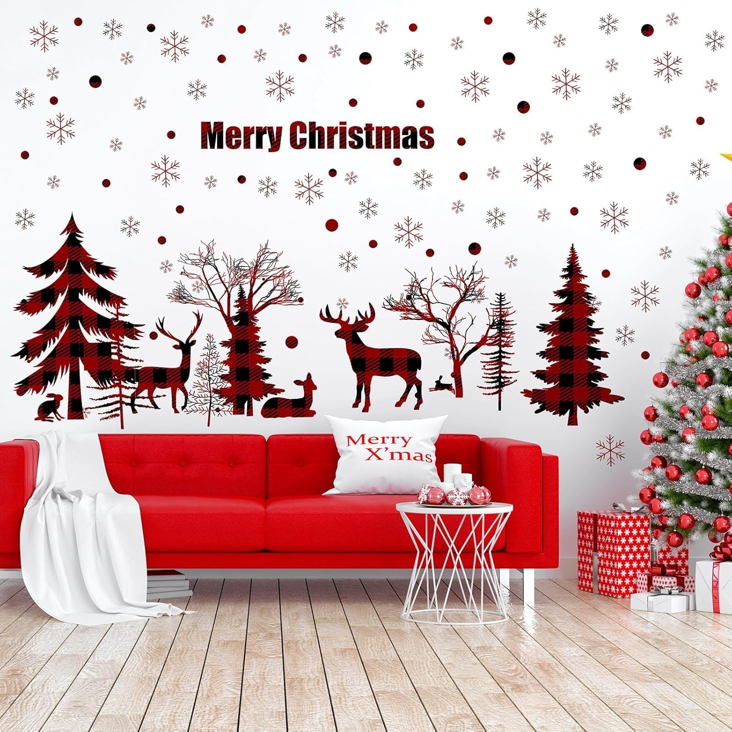 Amazon.com: Merry Christmas Wall Decal Red Black Buffalo Plaid ...