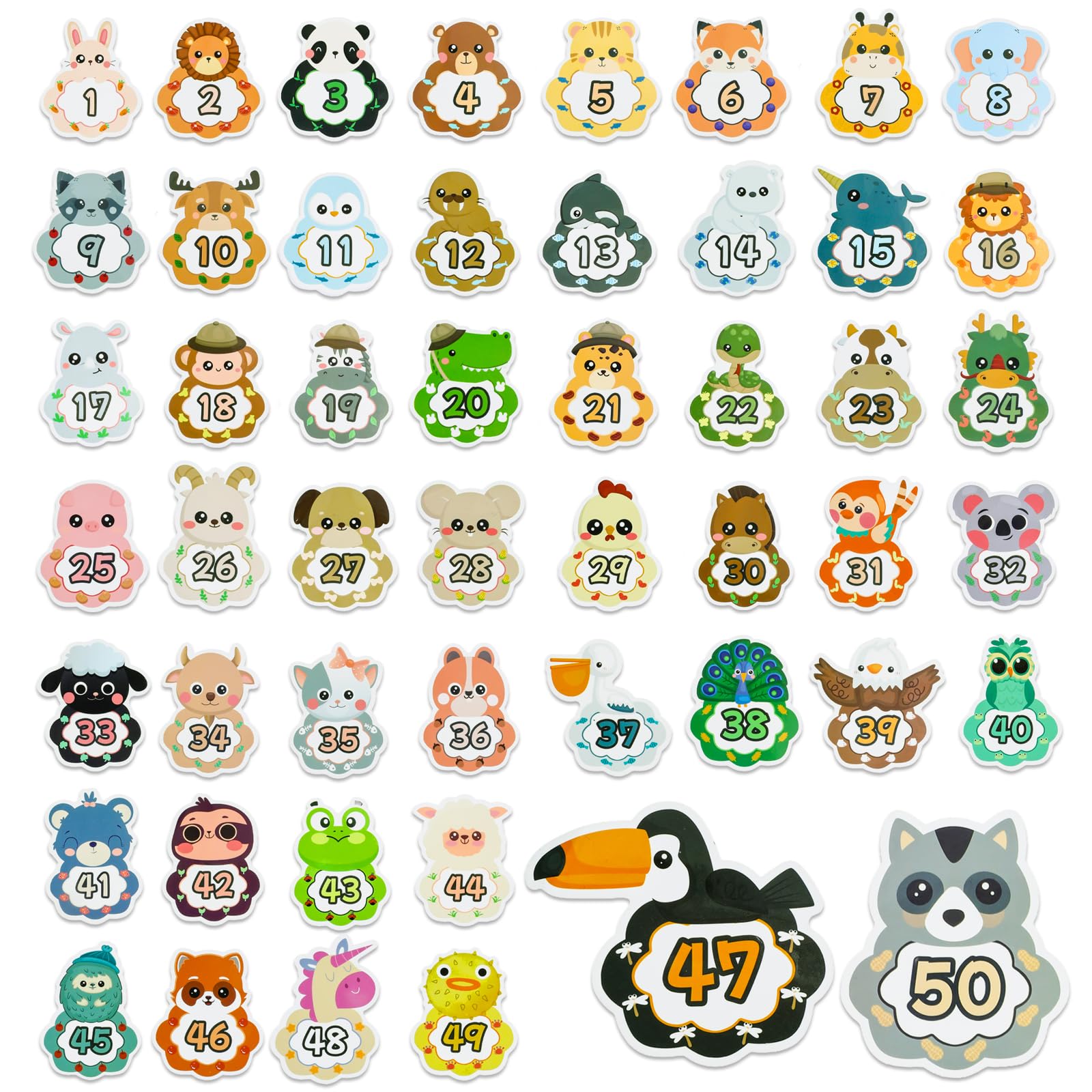 Snapklik.com : 50 Pieces Animal Numbers Stickers, Colorful Mini Number ...
