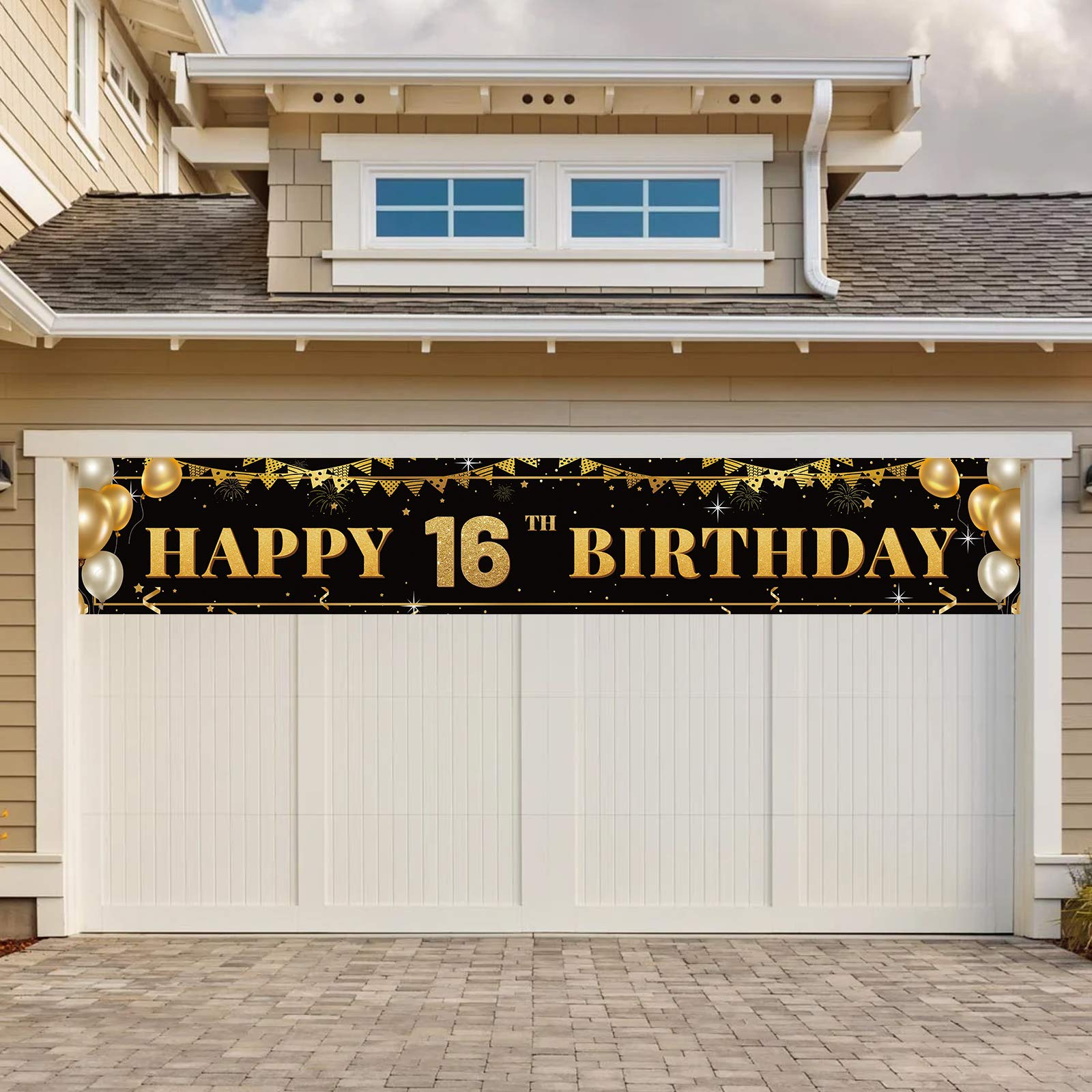 Snapklik.com : Large Happy 16th Birthday Decoration Banner, Black And ...