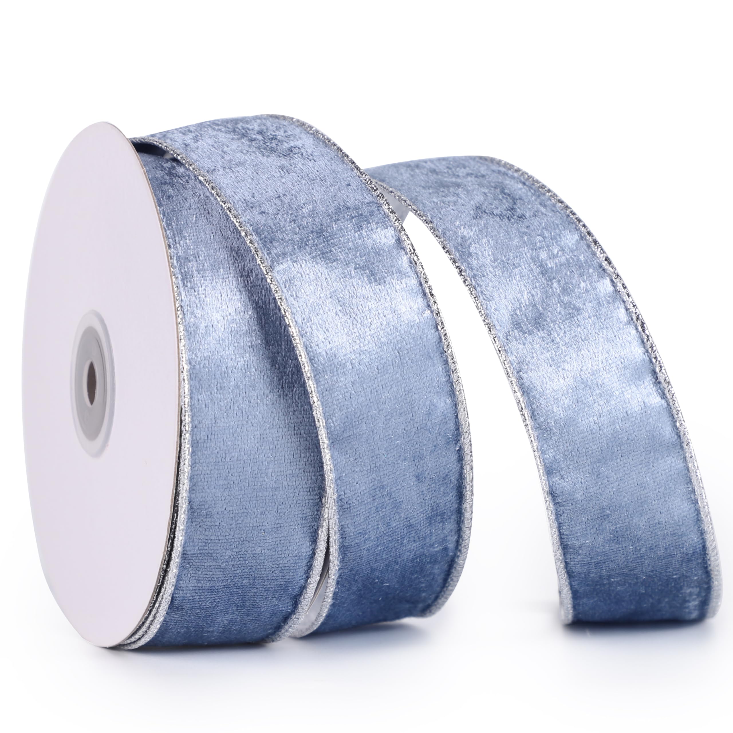 Amazon.com: DINDOSAL Dusty Blue Velvet Ribbon Wired 1.5" x 10 Yards ...