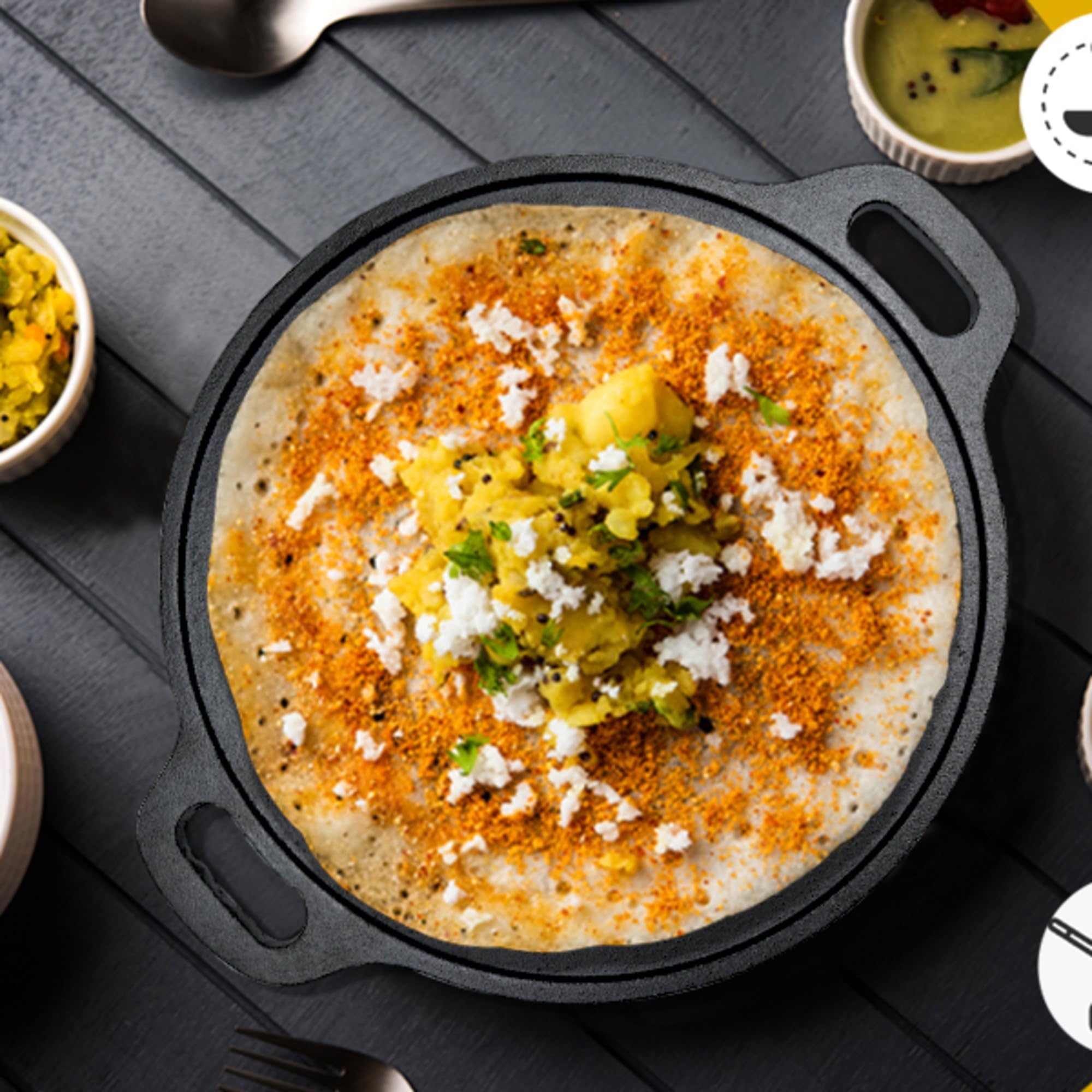 Buy Knobon Pre-Seasoned Cast Iron Tawa For Dosa Roti Uttapam Tawa With ...