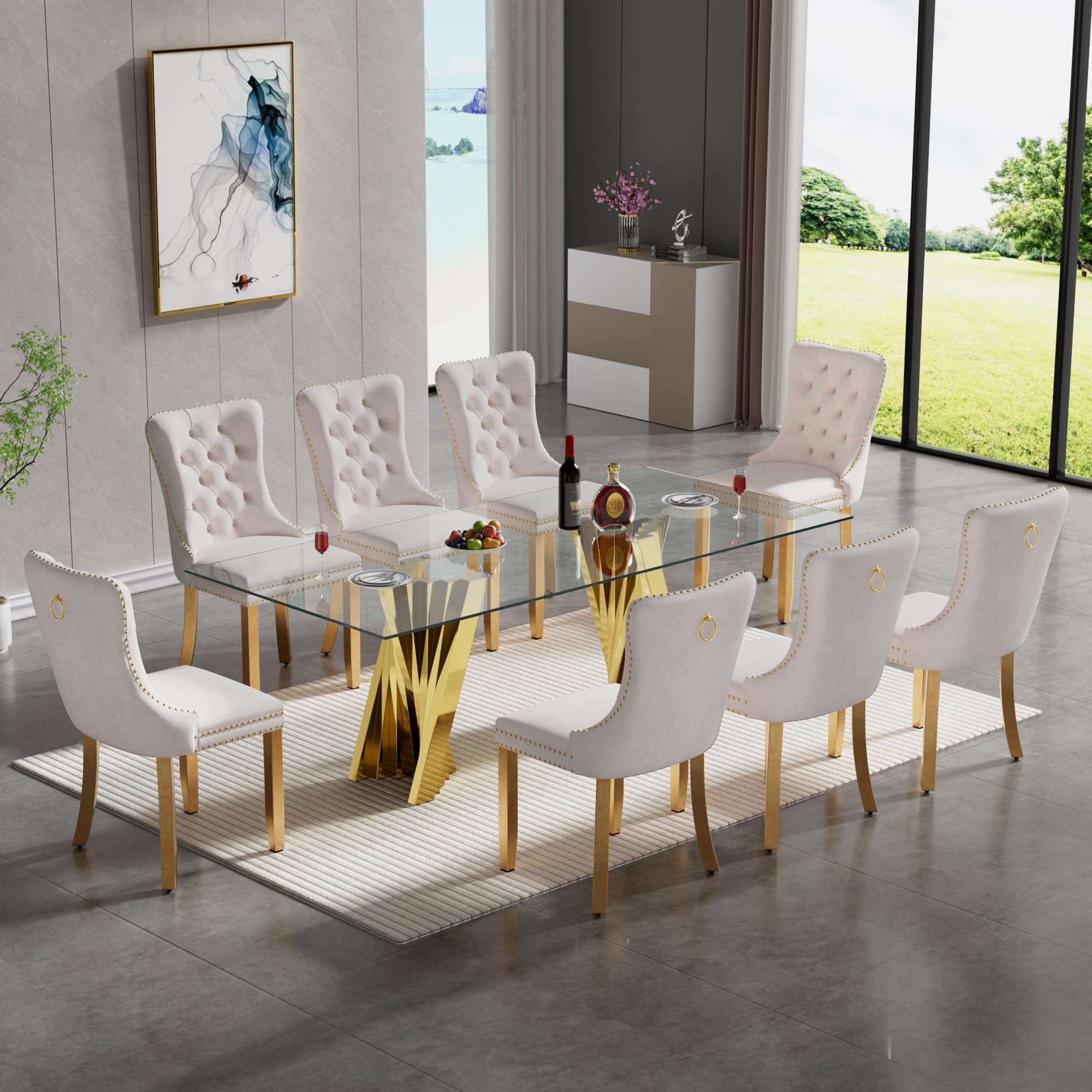 Amazon.com - 9 Piece Glass Dining Table Set,70" Dinner Room Glass Table ...
