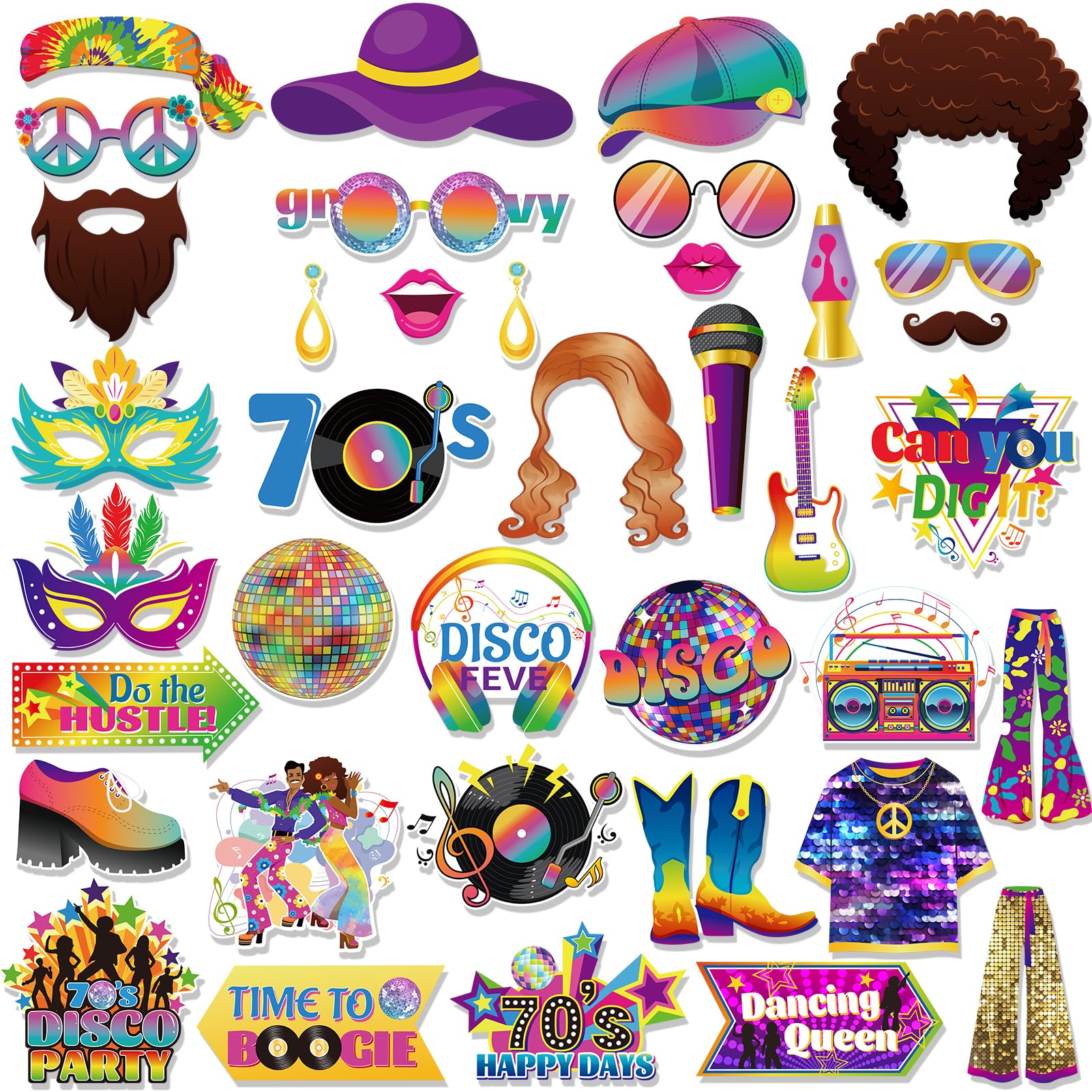 Amazon.com: Konsait 37 PCS 70s Photo Booth Props 70s Party Decorations ...