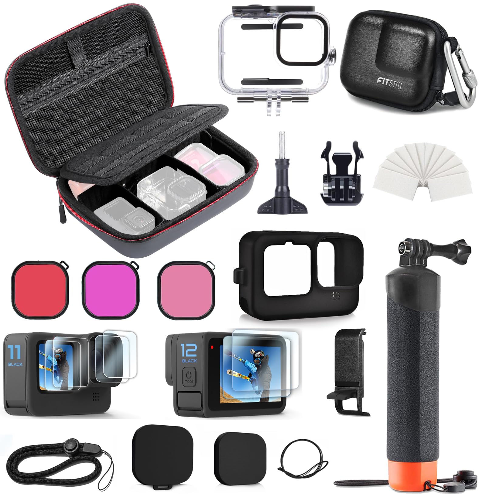 FitStill PU Carrying Case for Go Pro Hero 12/11/10/9 Black ，Accessories ...