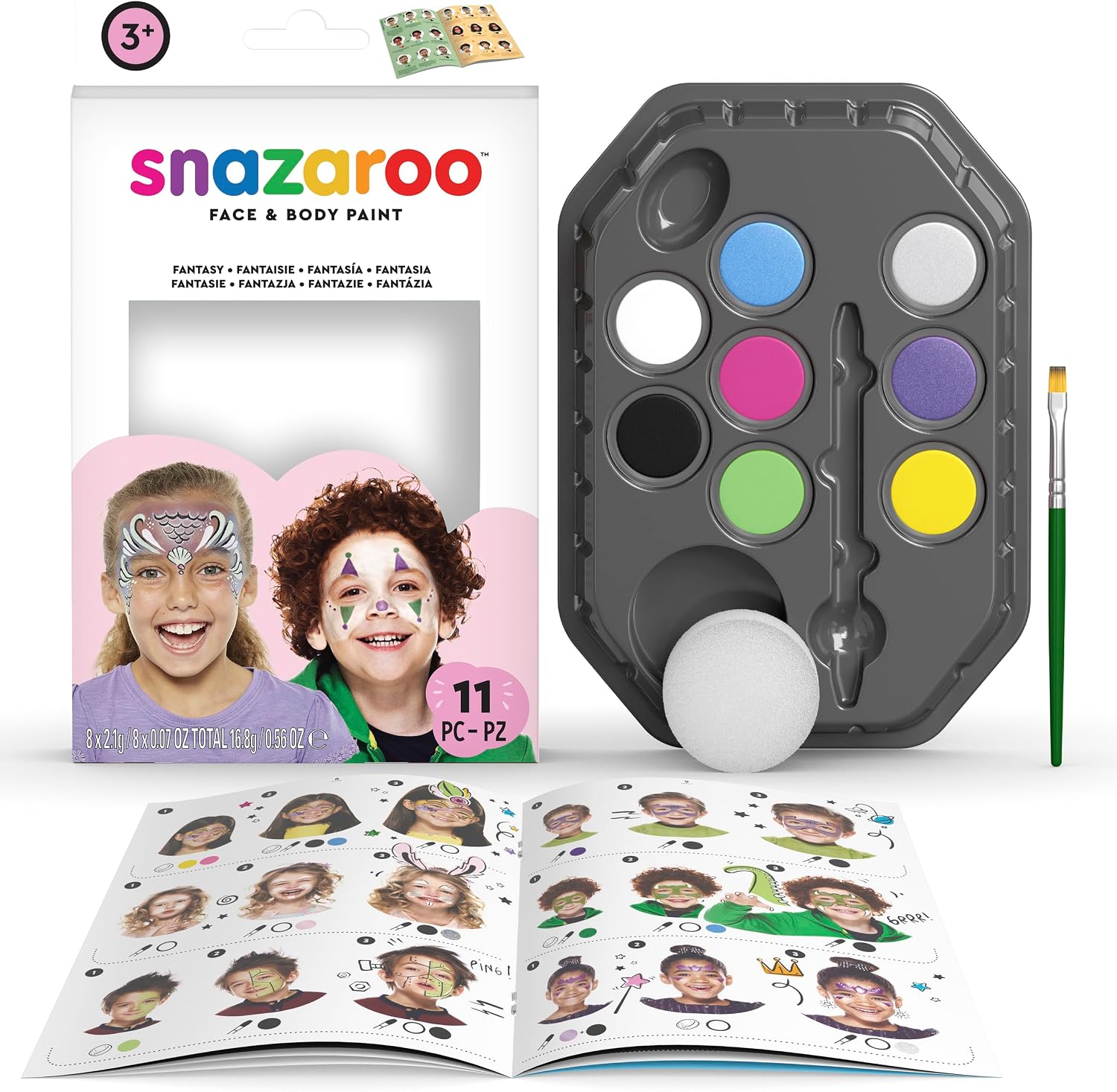 Snazaroo Fantasy Face Paint Palette Kit for Kids and Adults, 8 Colours ...