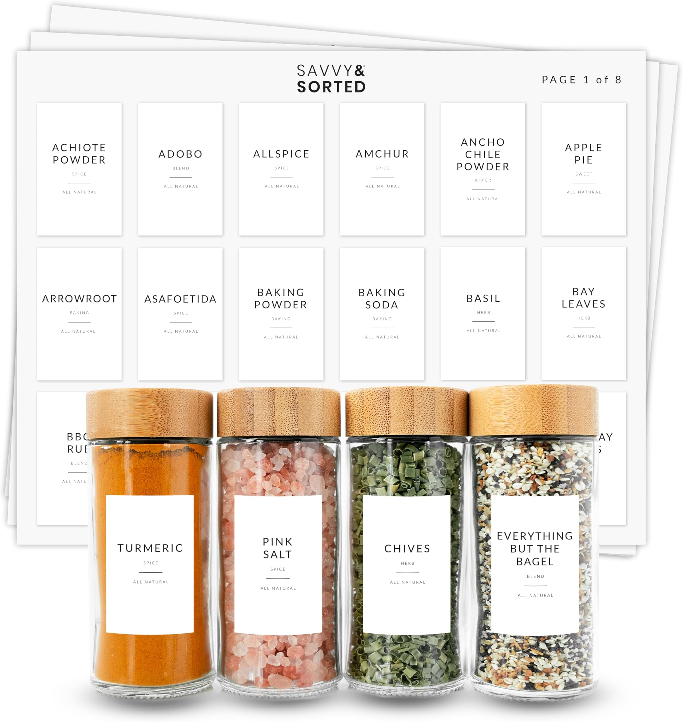 Amazon.com: Kitchen Spice Jar Labels - Preprinted, Waterproof Stickers ...