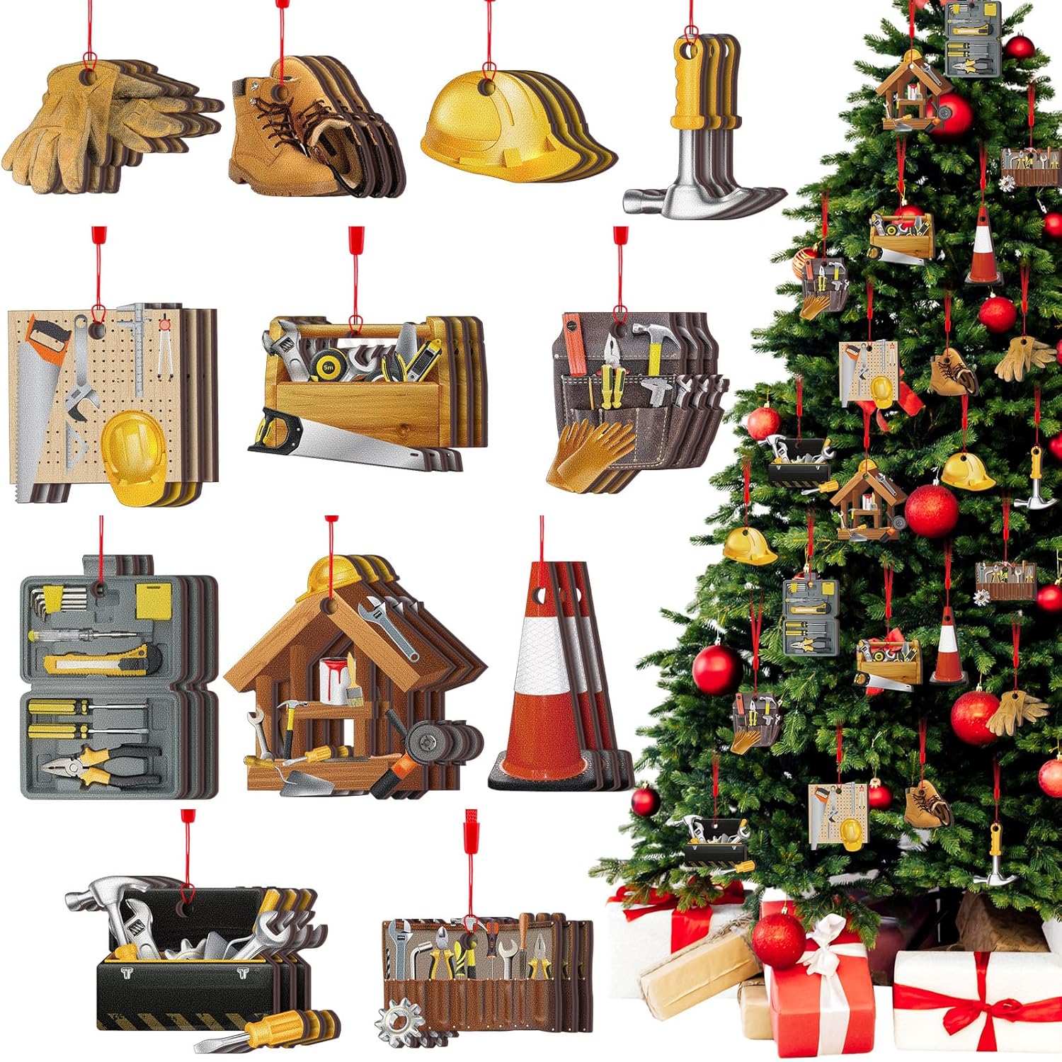 Amazon.com: Threehoney 36 PCS Christmas Construction Tools Ornament Set ...