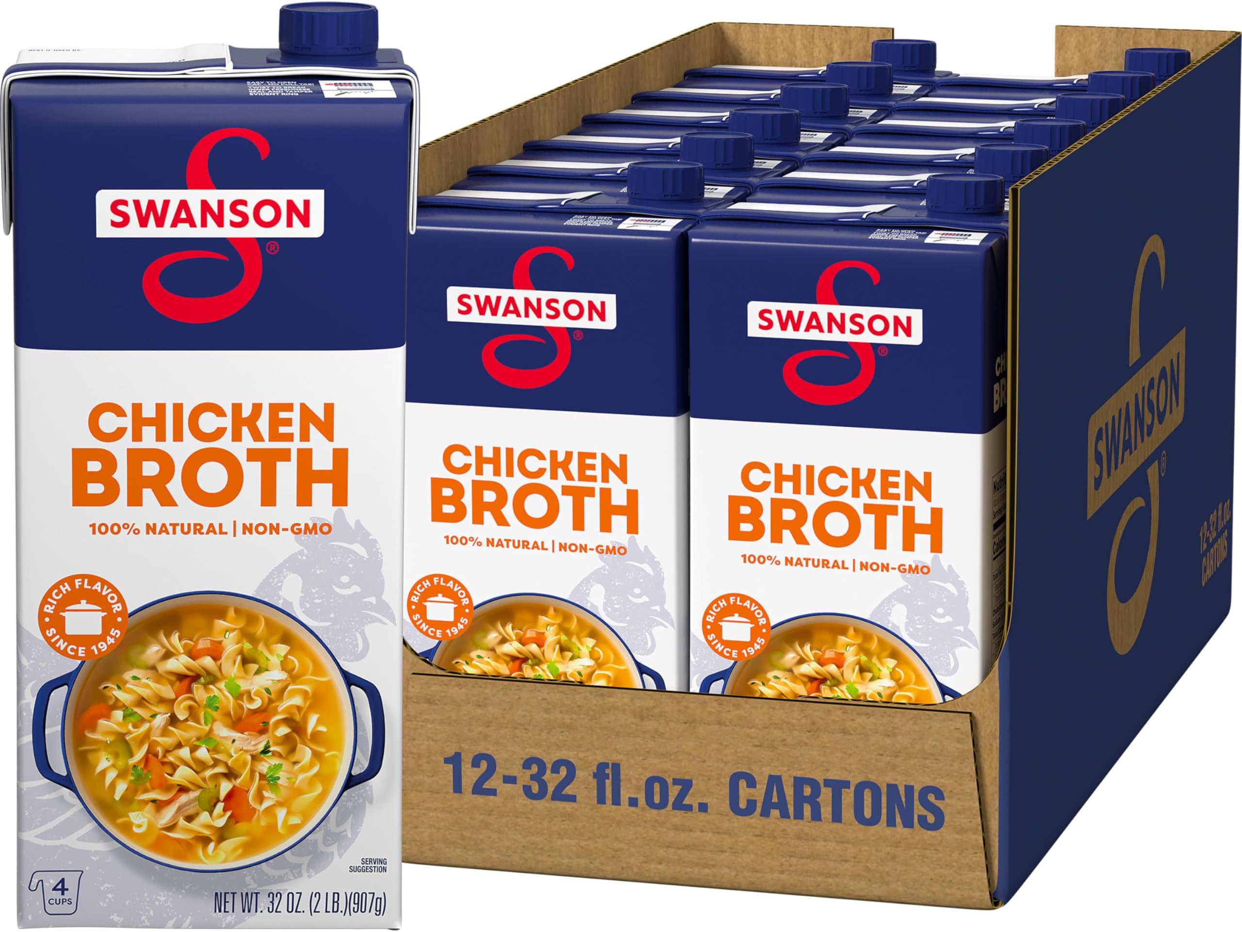Amazon.com : Swanson 100% Natural Organic Chicken Broth, 32 oz Carton ...