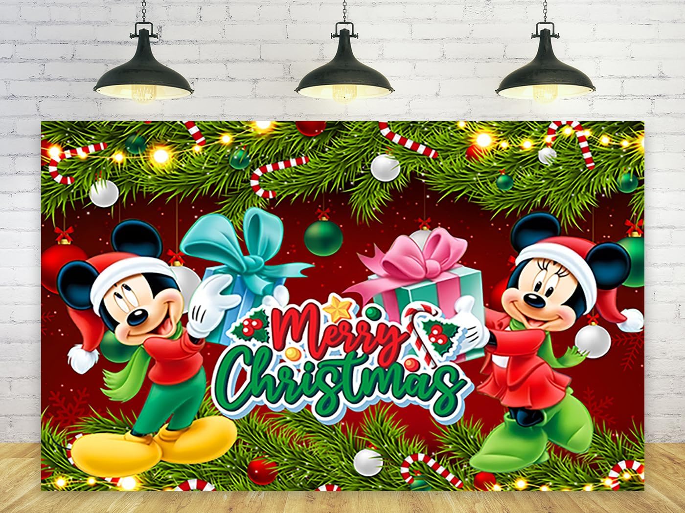Amazon.com : Merry Christmas Backdrop for Mickey Mouse Christmas Party ...