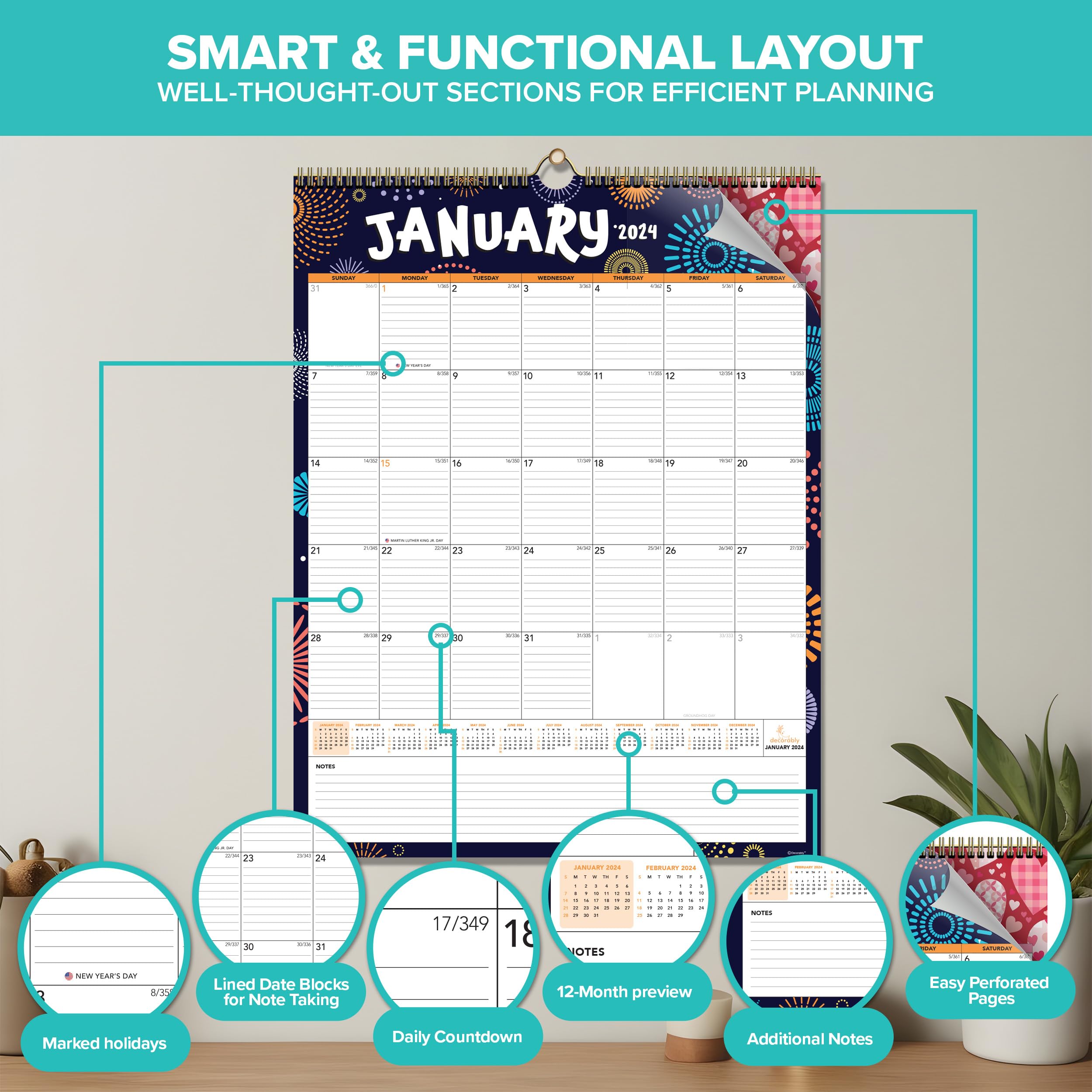 24 Months Large Wall Calendar Jan 2024 to Dec 2025, 17x22in Large Wall ...