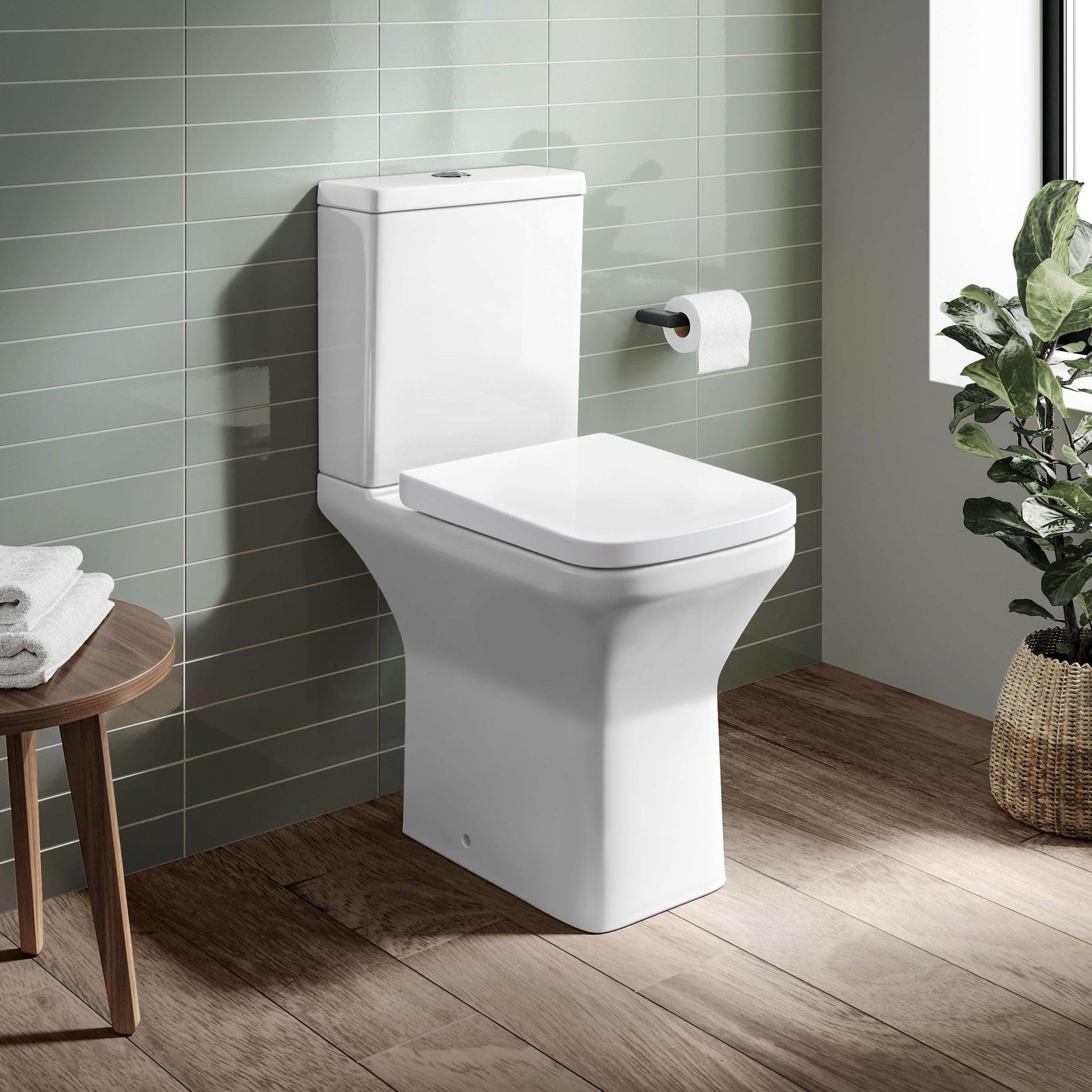 Square Comfort Height Close Coupled Toilet with Heavy Duty Soft Close ...