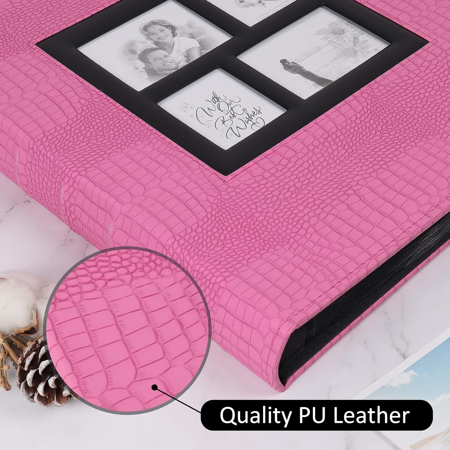 RECUTMS – Álbum de fotos con 600 bolsillos, de piel cosida color negro ...