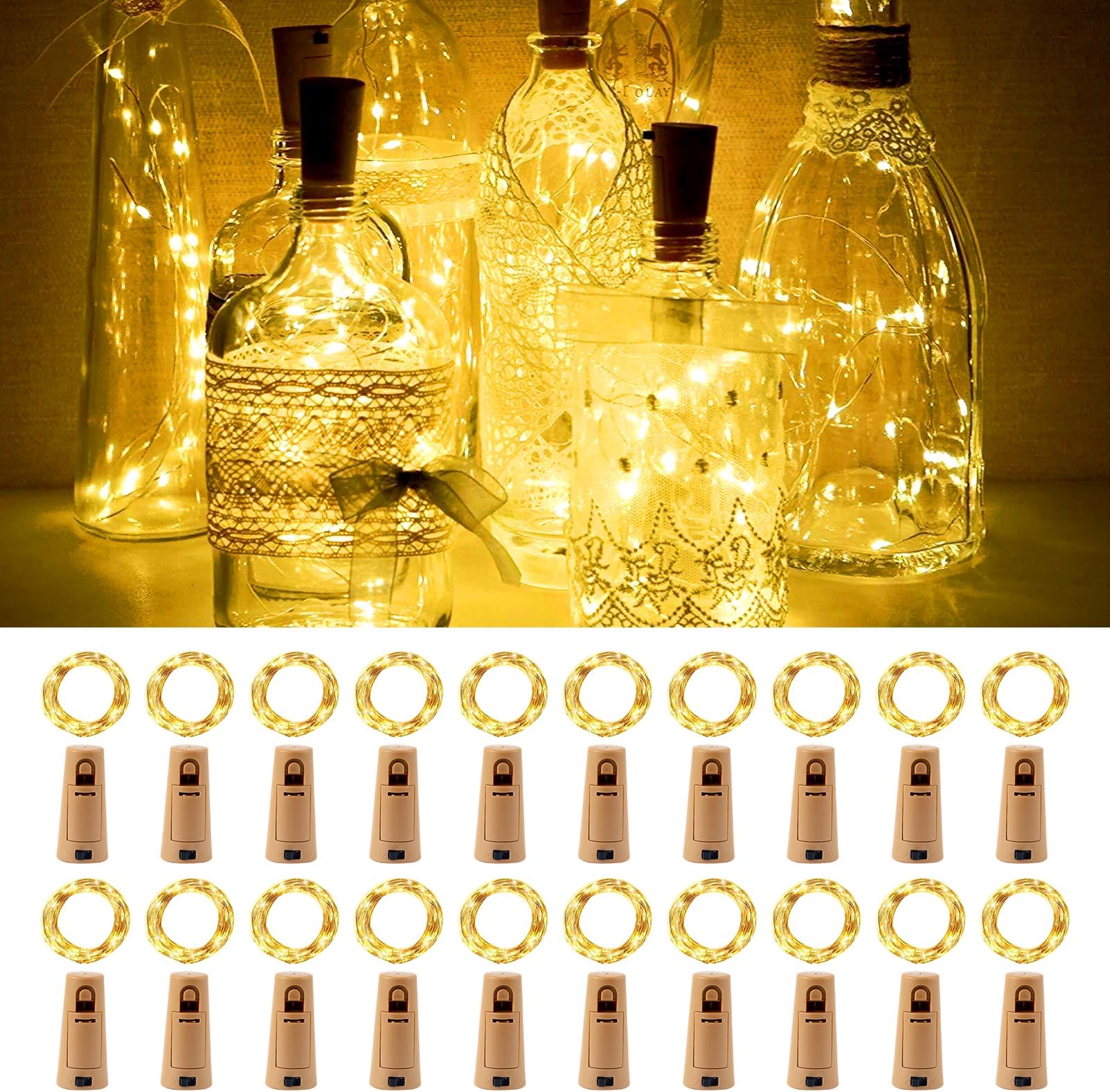 Bubuny Bottle Lights 20 Packs Cork Lights for Wine Bottles 2m 20 LED ...