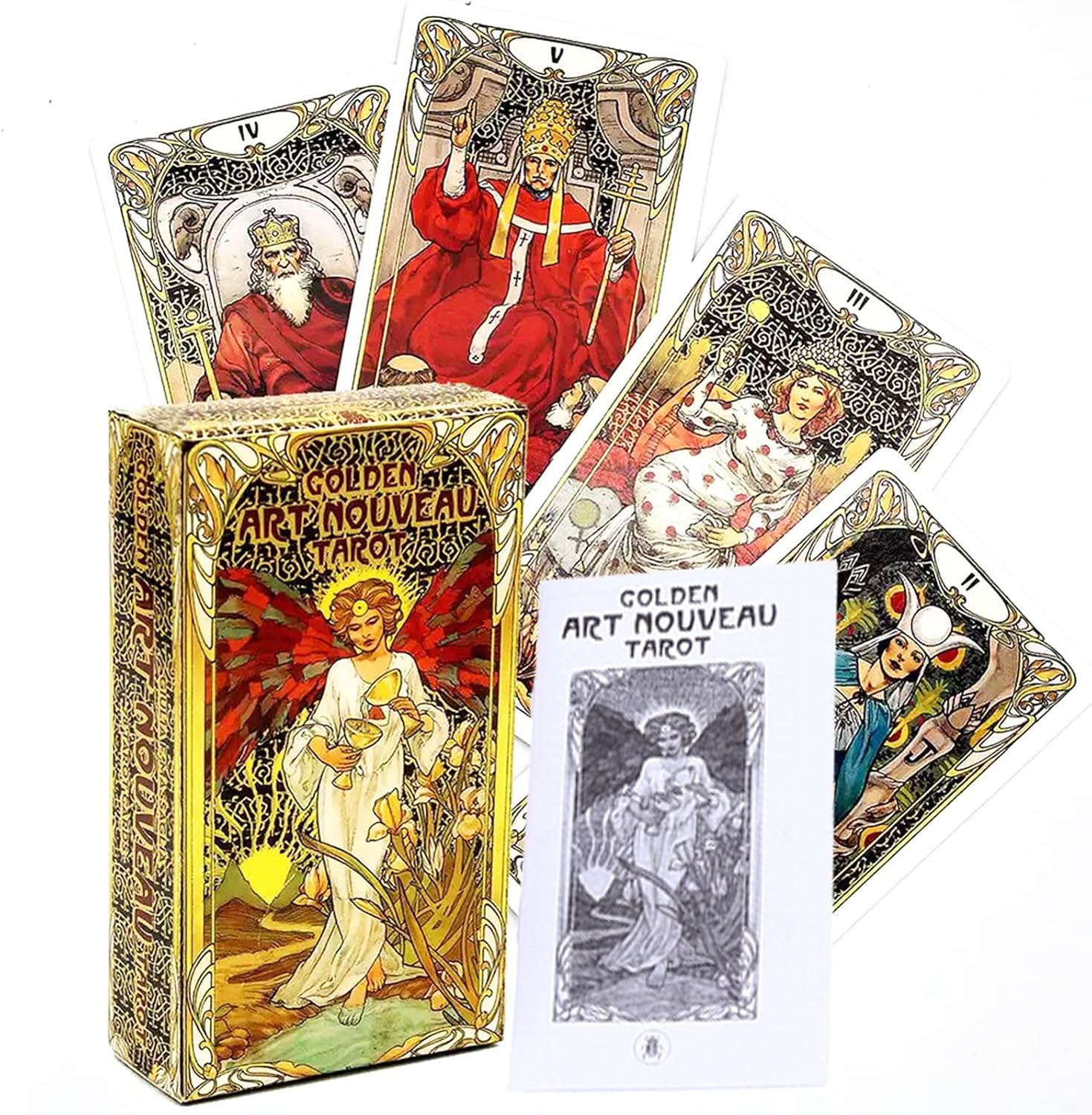 Amazon.com: Atesswy Golden Art Nouveau Tarot Deck, 78 Standard Tarot ...