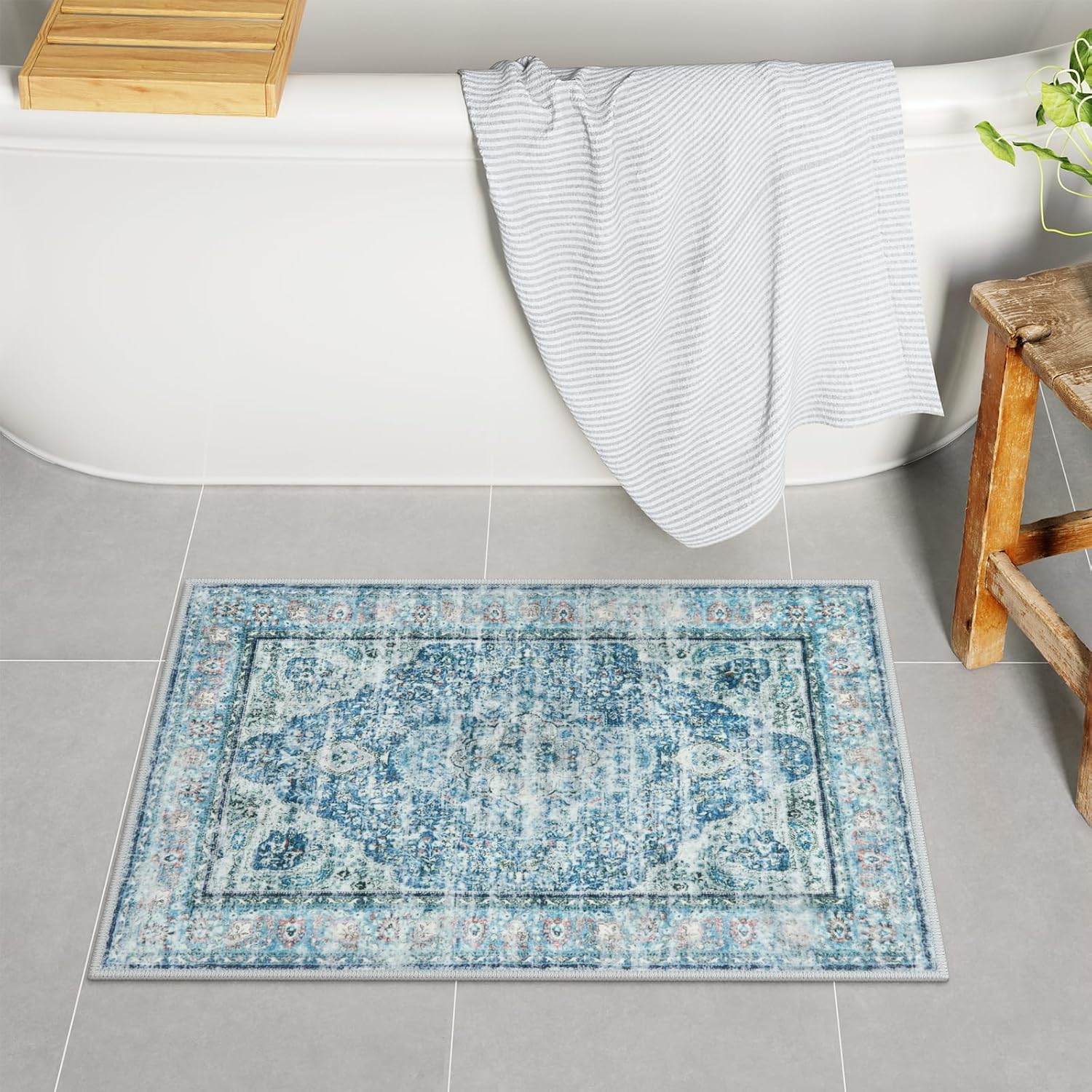 Amazon.com: Uphome Light Blue Bathroom Rugs, Distressed Farmhouse Boho ...