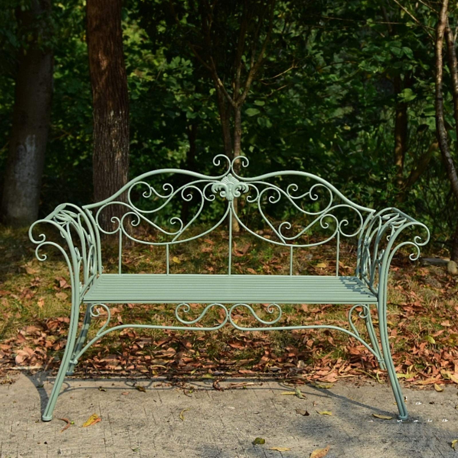 Double Fancy Wrought Iron Bench Victorian Cast Trellis Leaf Design