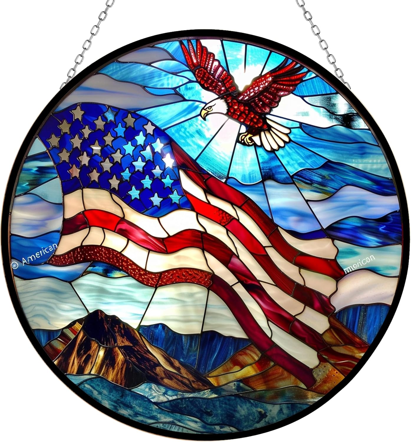 Amazon.com : 365CUSGIFTS American Flag Stained Glass Window Hanging ...
