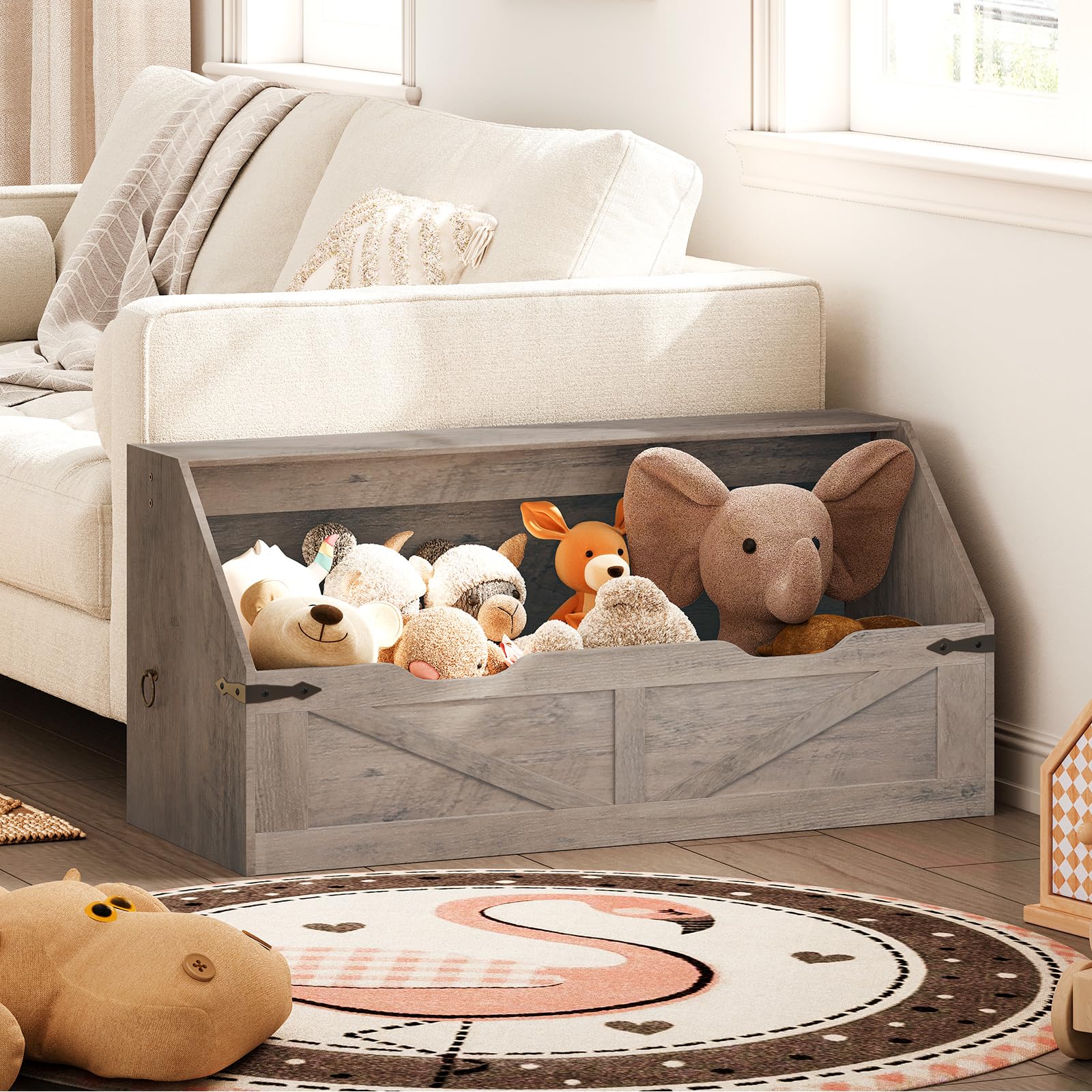 HOOBRO Storage Chest with Flip Top, 39.3" Wooden Toy Chest, Toy Storage ...