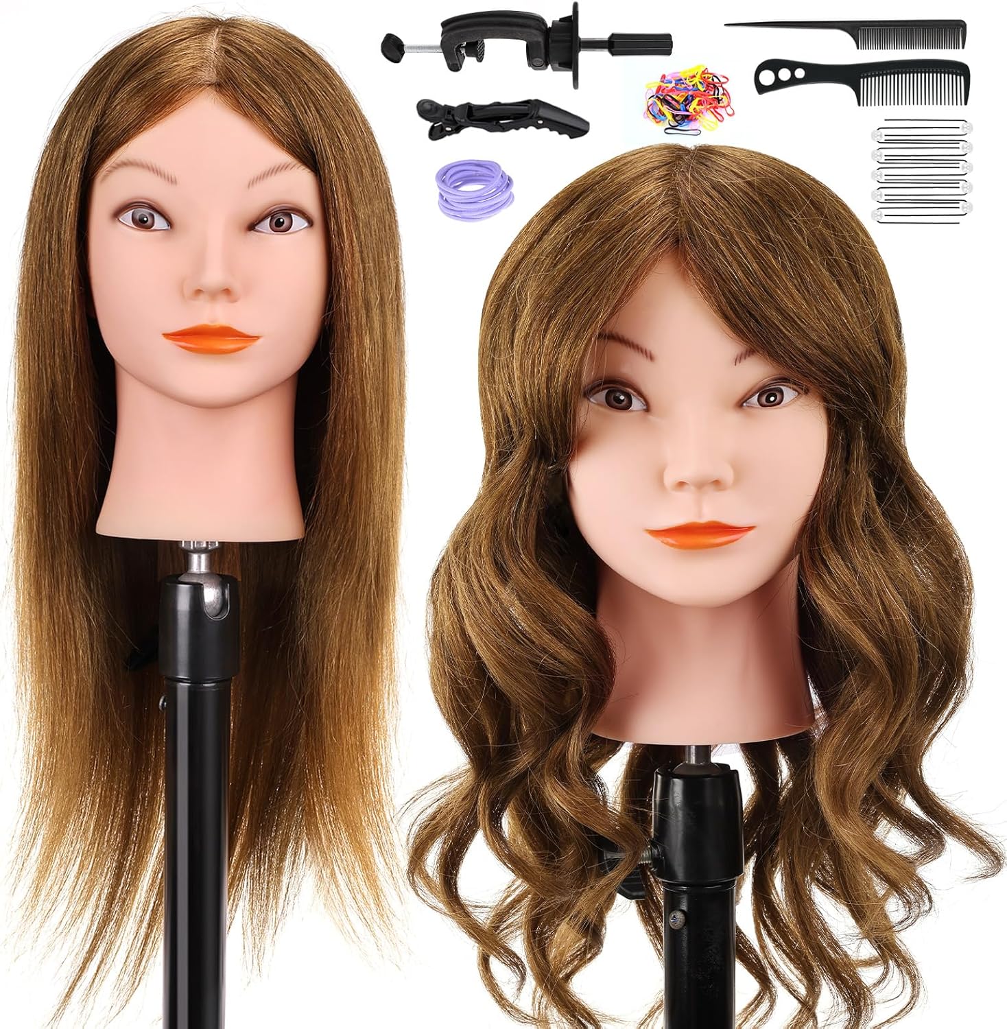 Training Head, Yofuly 18 Inch Hairdressing Head 100% Real Human Hair ...