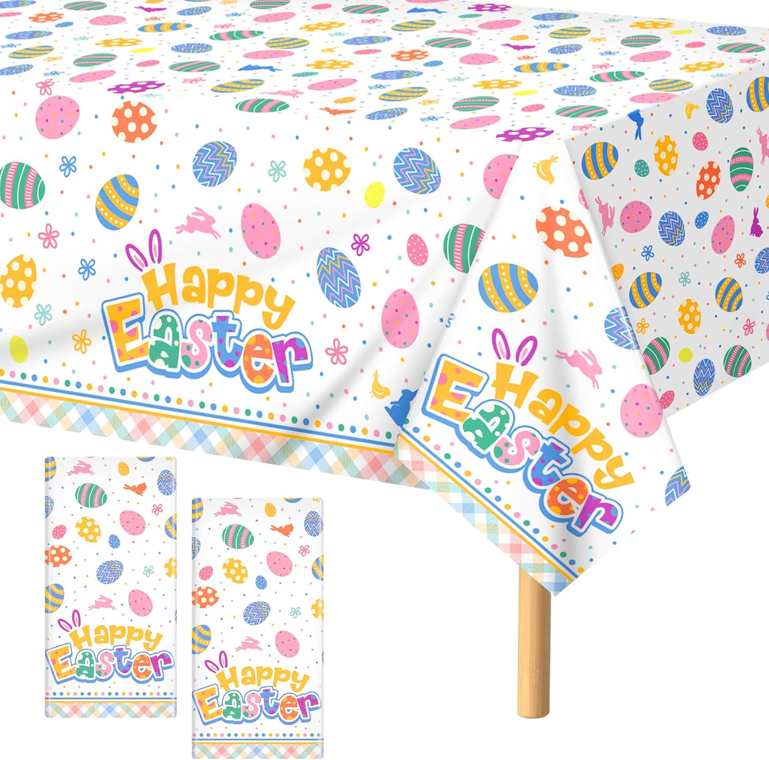 Amazon.com: durony 2 Pieces Easter Plastic Tablecloth Egg Bunny Table ...
