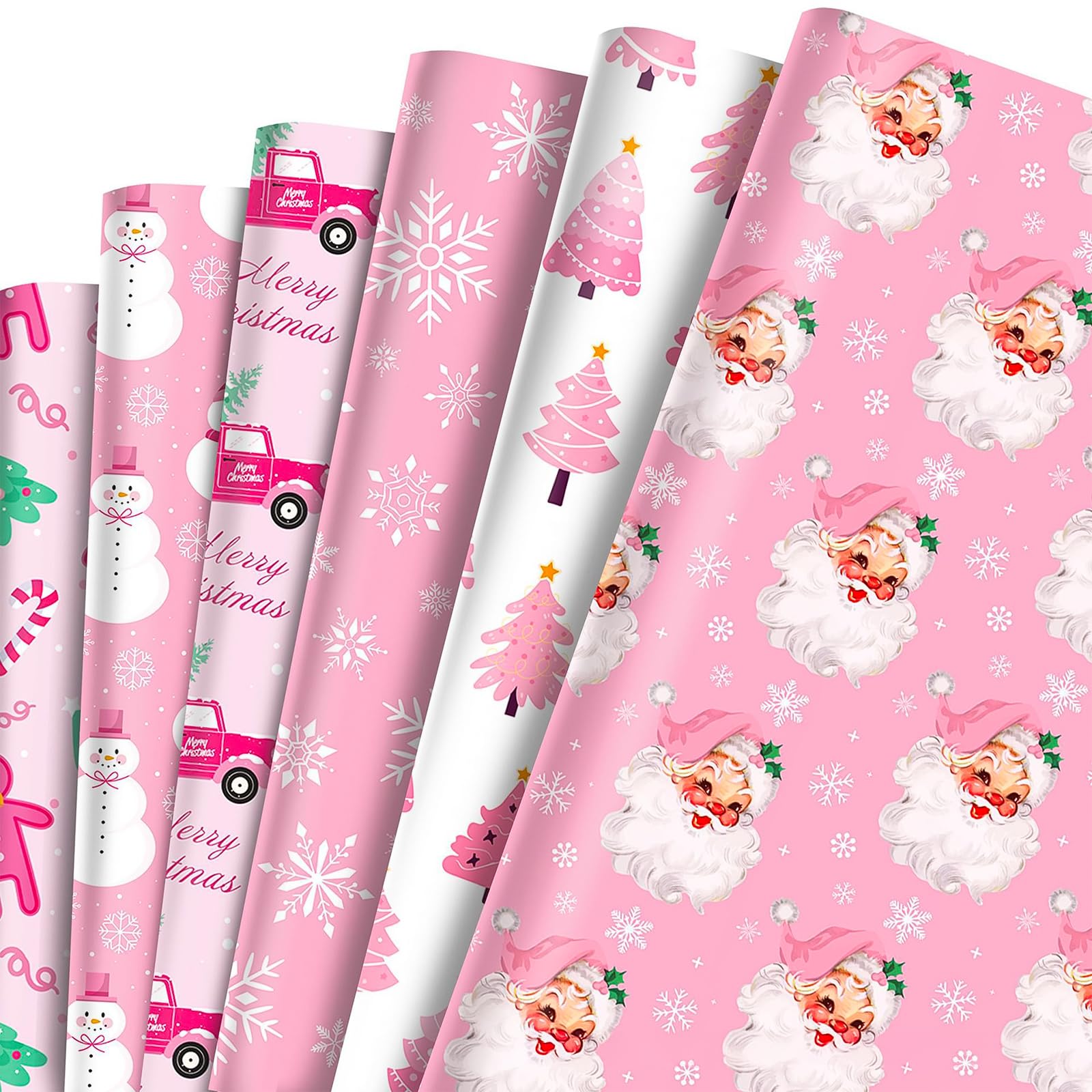 MORAINJAY 12 PCS Christmas Wrapping Paper 66cmx50cm,2024 Christmas Pink ...