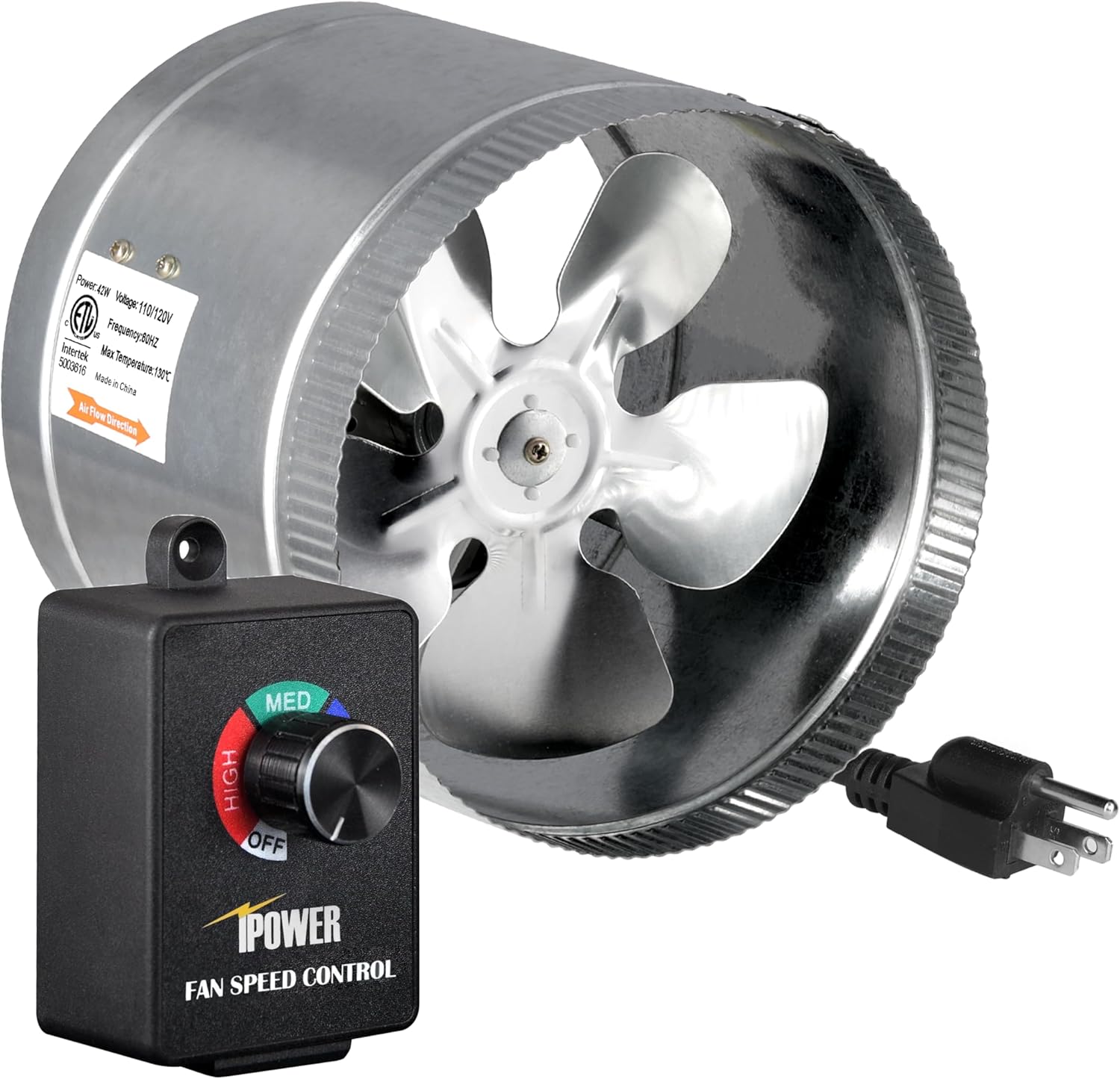iPower GLFANXBOOSTER8CTRL 420 CFM Booster Inline Duct Vent Blower with ...