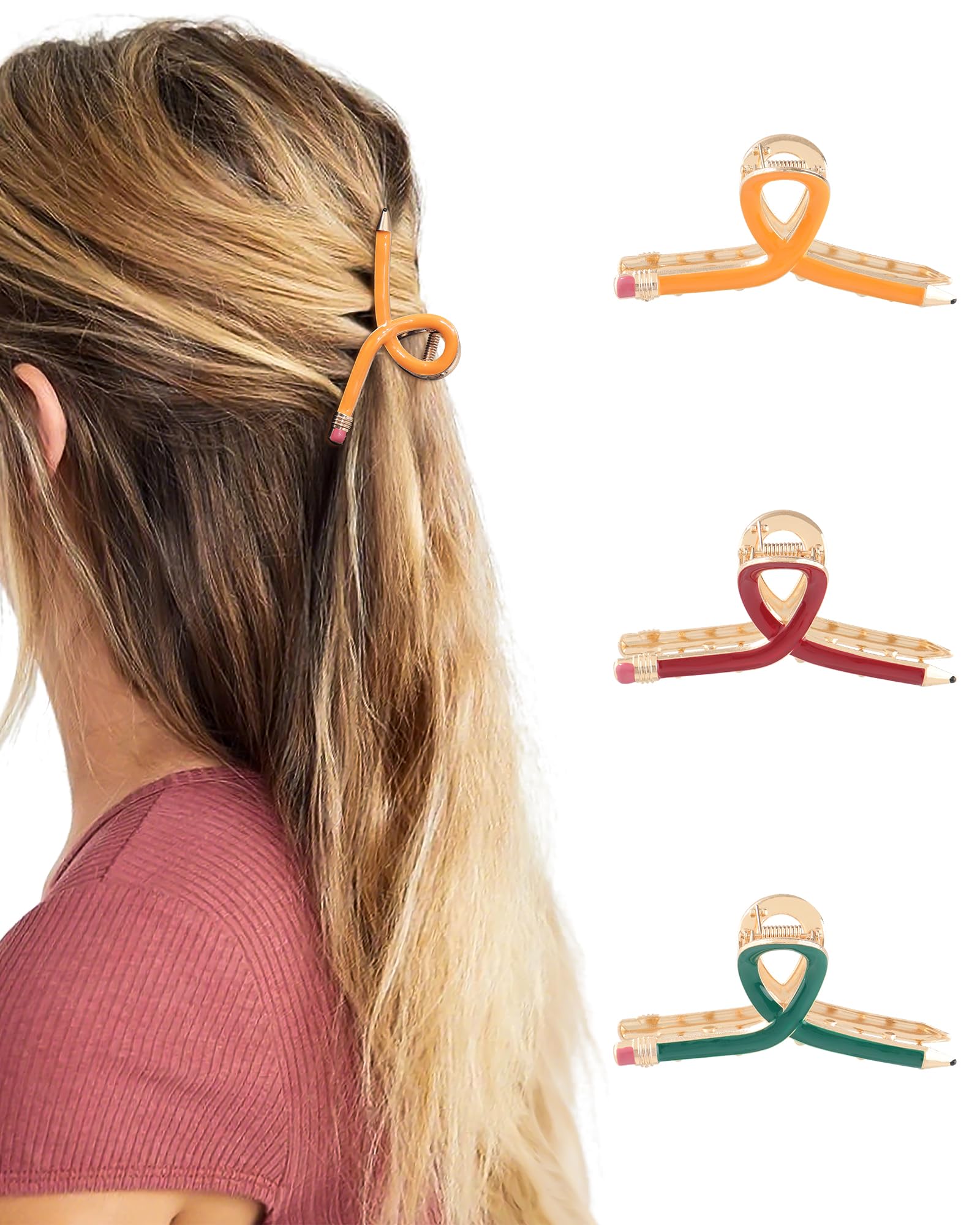 Snapklik.com : WELROG 3PCS Metal Pencil Hair Clips For Women