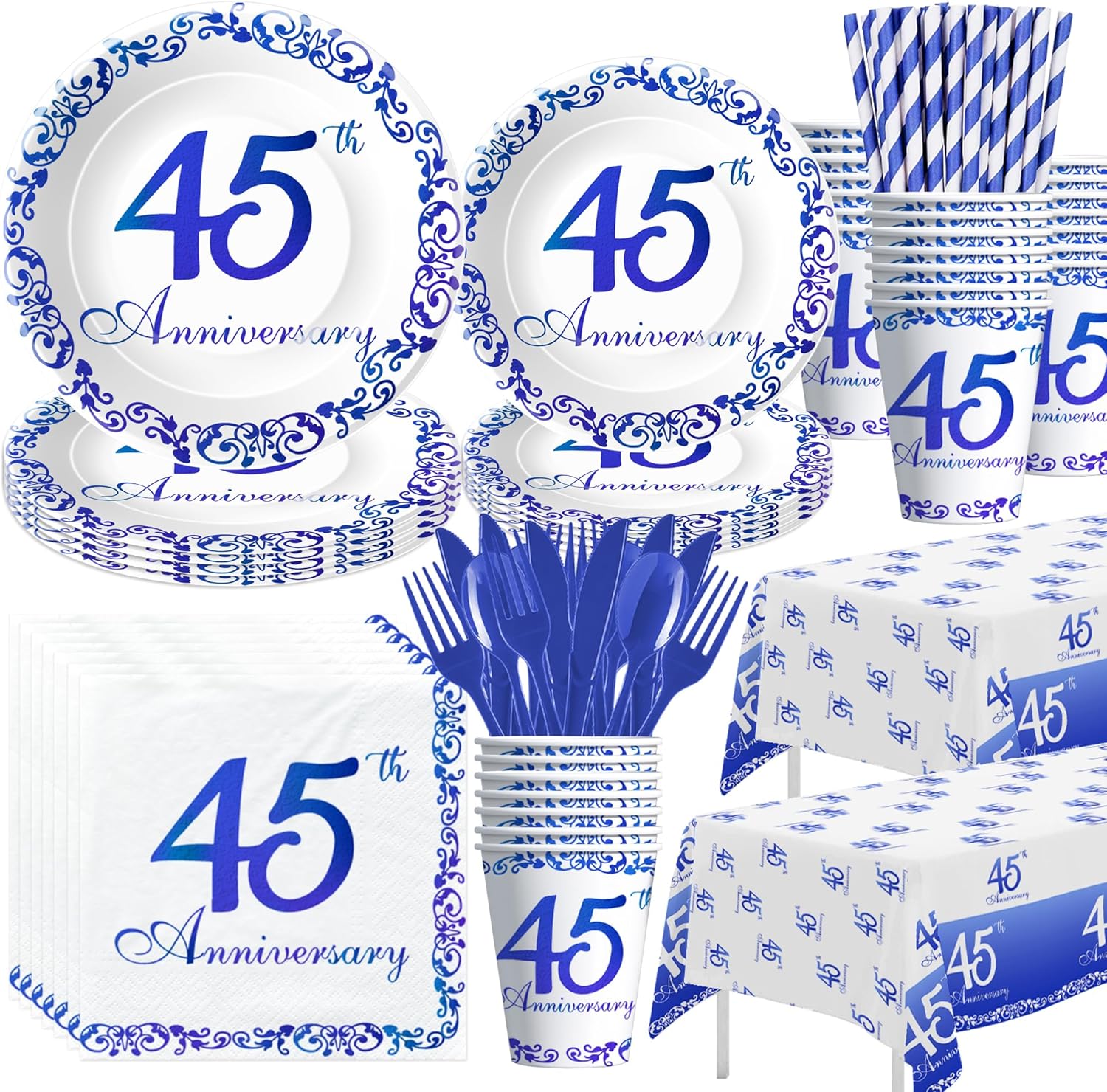 Amazon.com: APOWBLS 45th Anniversary Decorations Tableware - Blue ...
