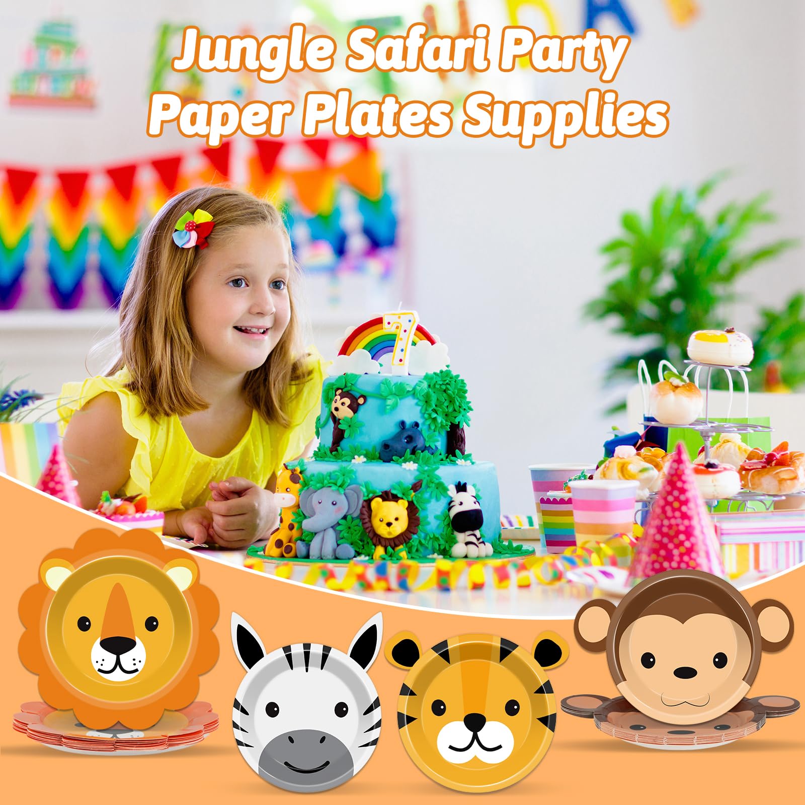 Snapklik.com : 60 Count Jungle Safari Party Paper Plates Animal Shaped ...