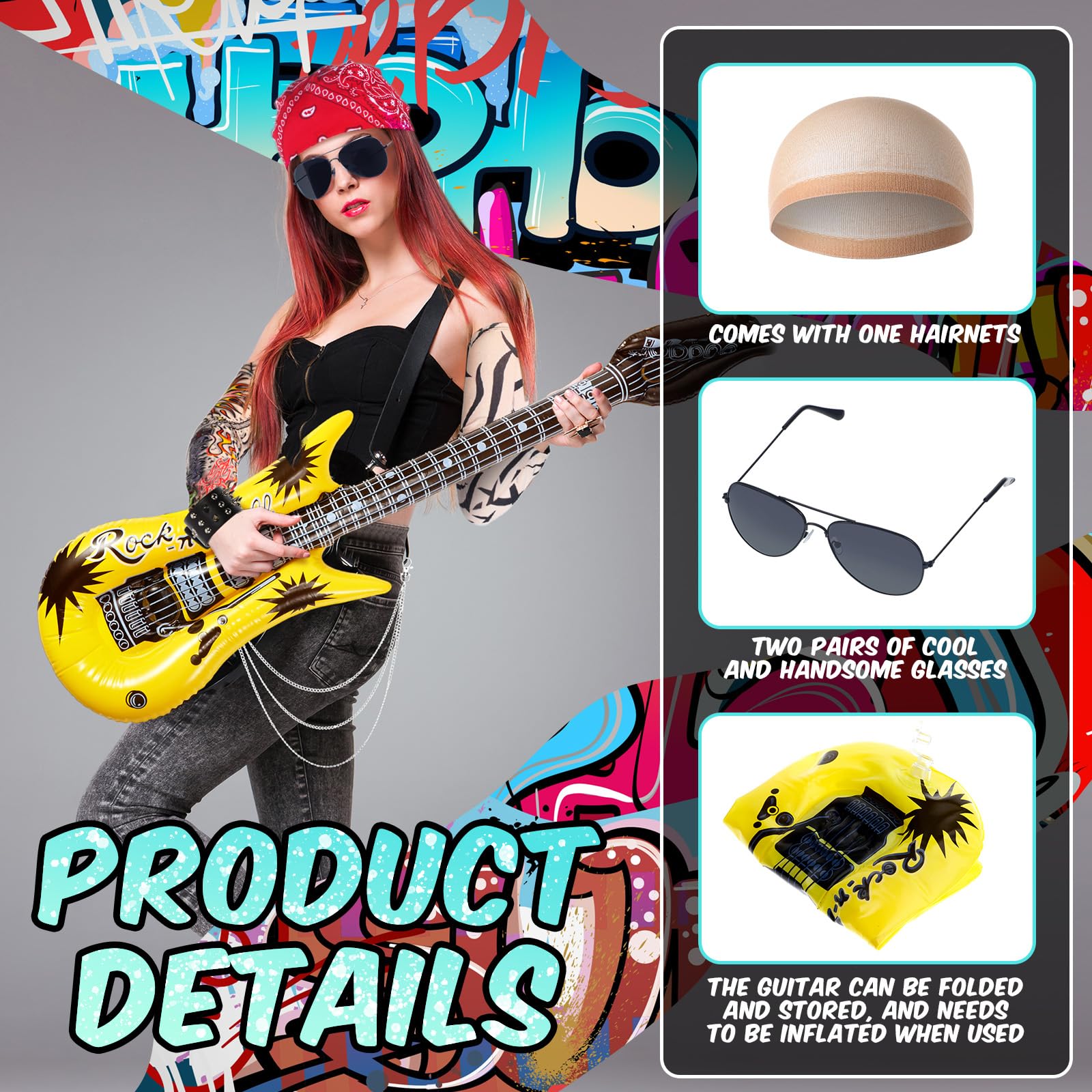 Mepase 3 Set Halloween Rocker Costume Include 3 Rocker Wig 3 Bracelet 6 ...