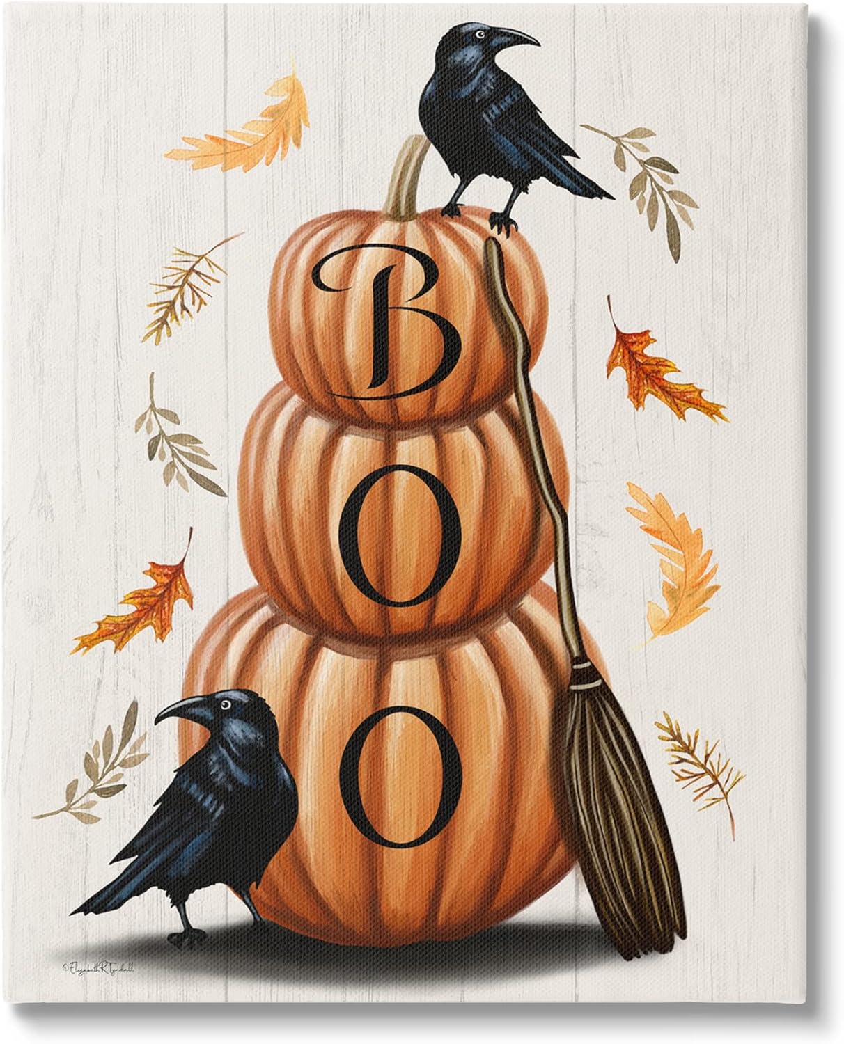 Amazon.com: Stupell Industries Boo Ravens Pumpkin Stack Canvas Wall Art ...
