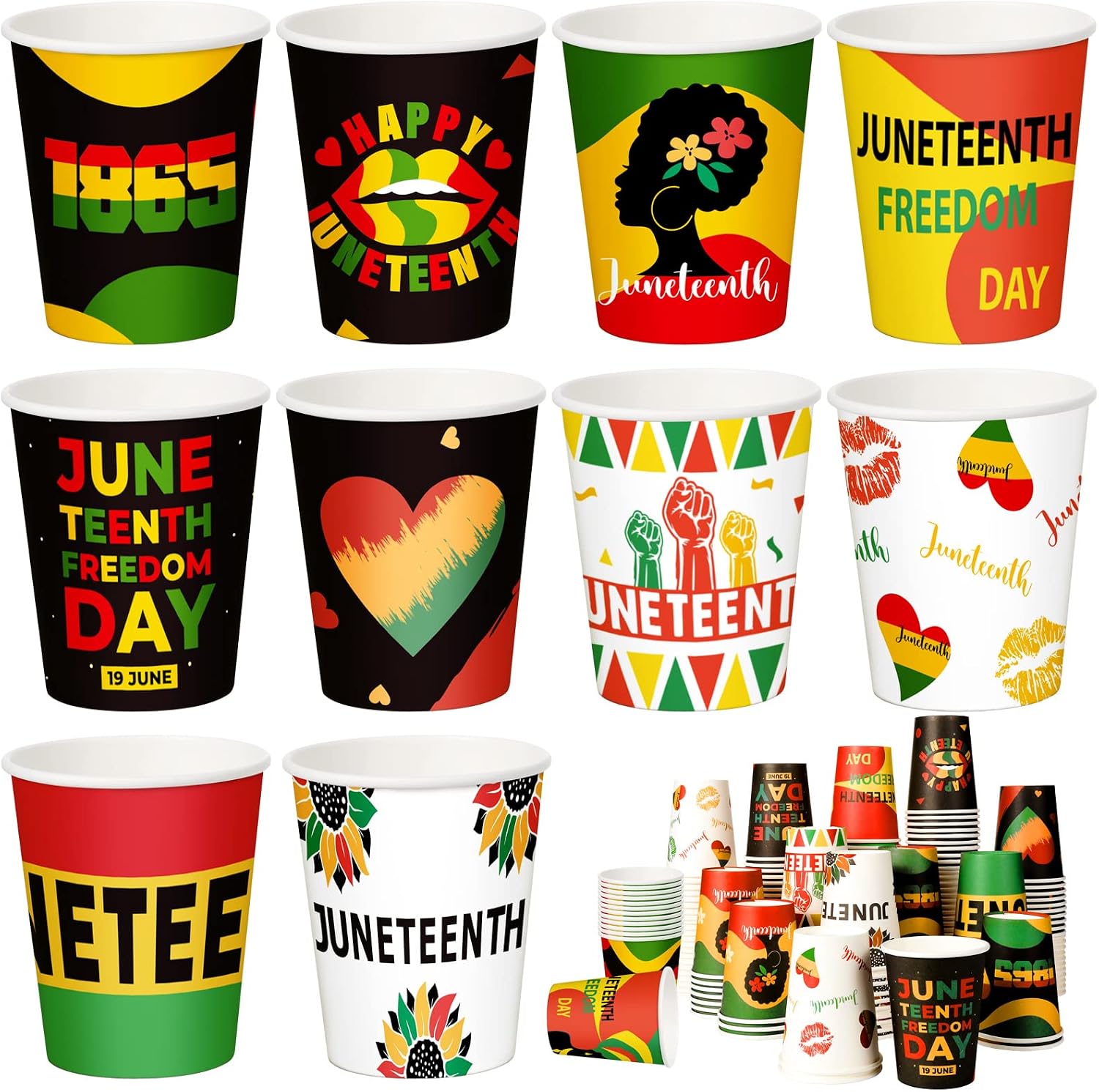 Amazon.com: Didaey 100 Pcs Happy Juneteenth Paper Cups Decorations 9oz ...