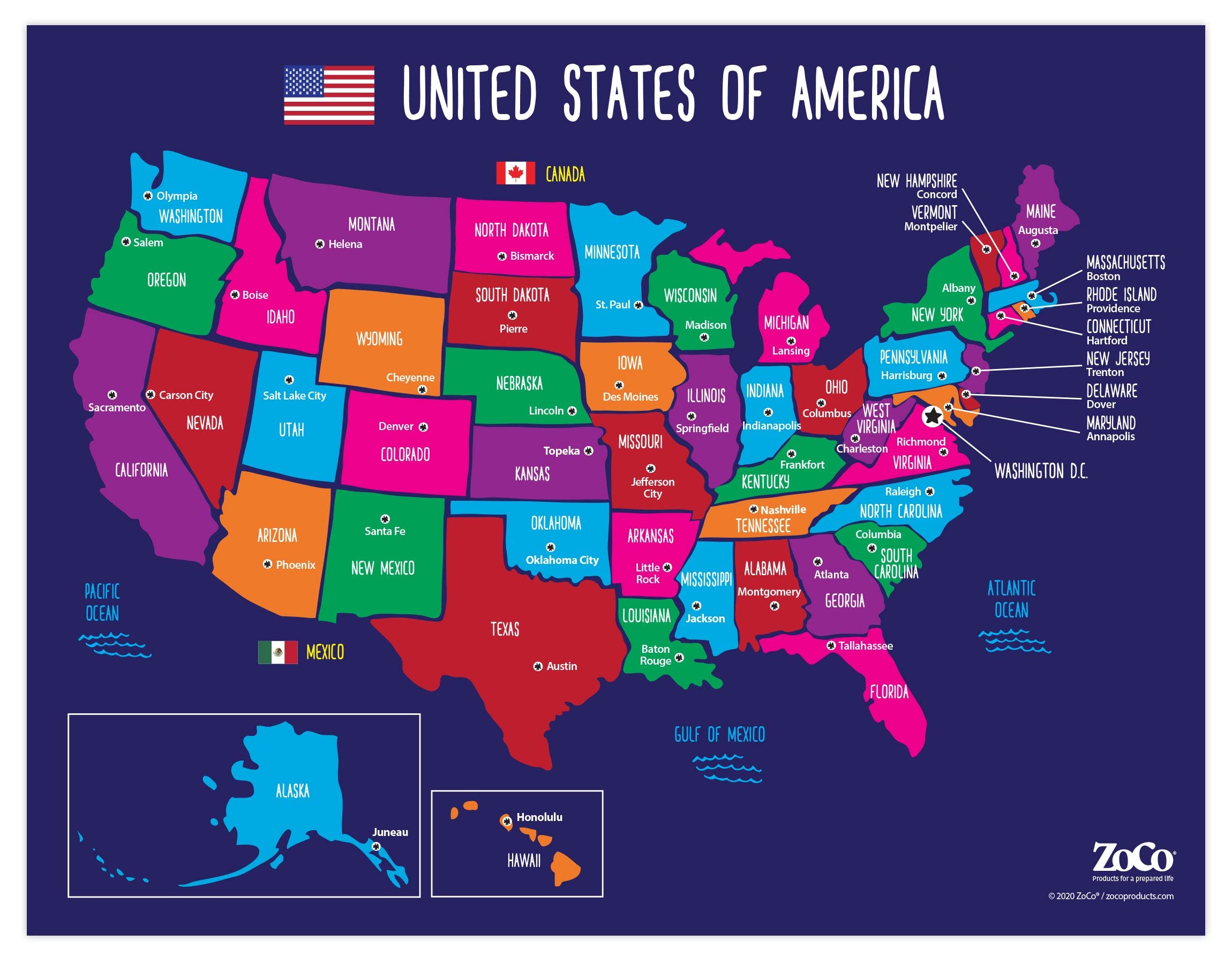 Buy Of USA States And Capitals Colorful US With Capitals American