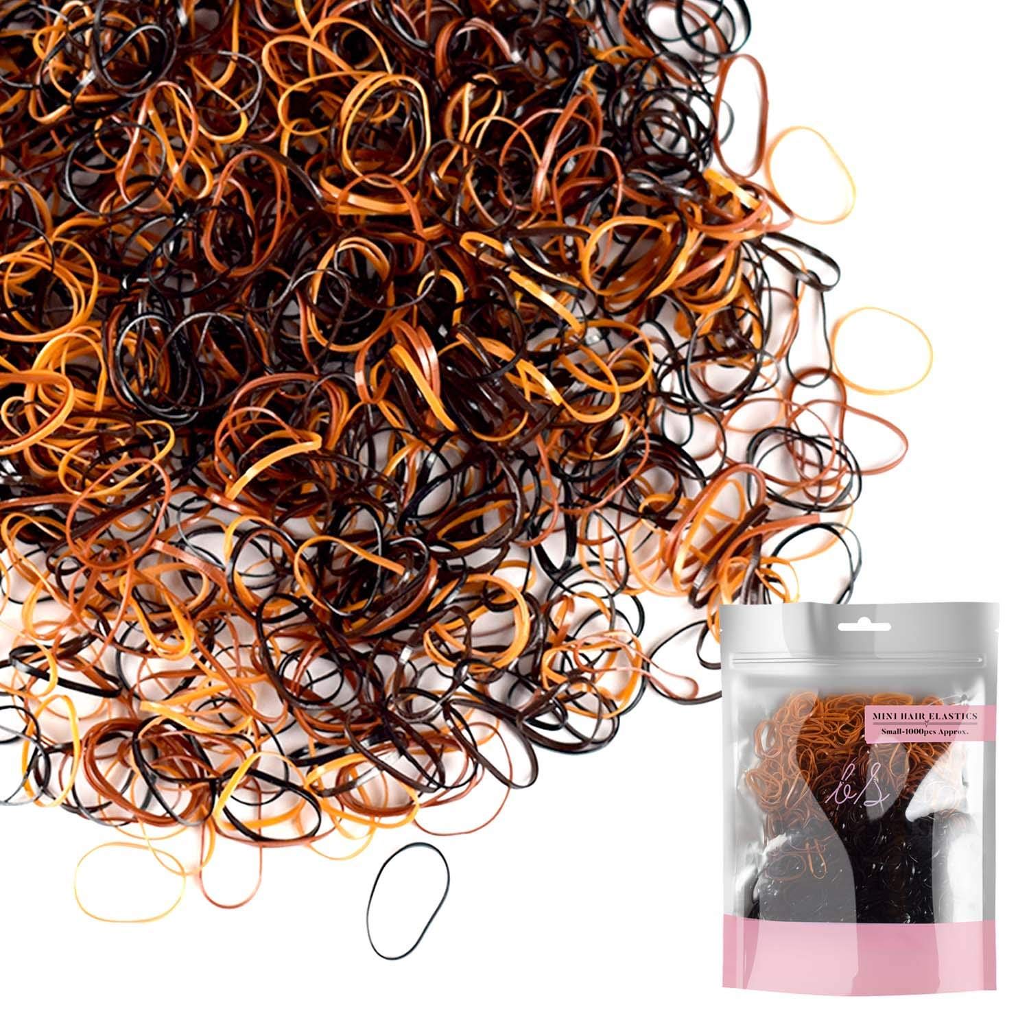 1000 Multi Pack Essential Mini Hair Rubber Elastics for Kids Soft ...
