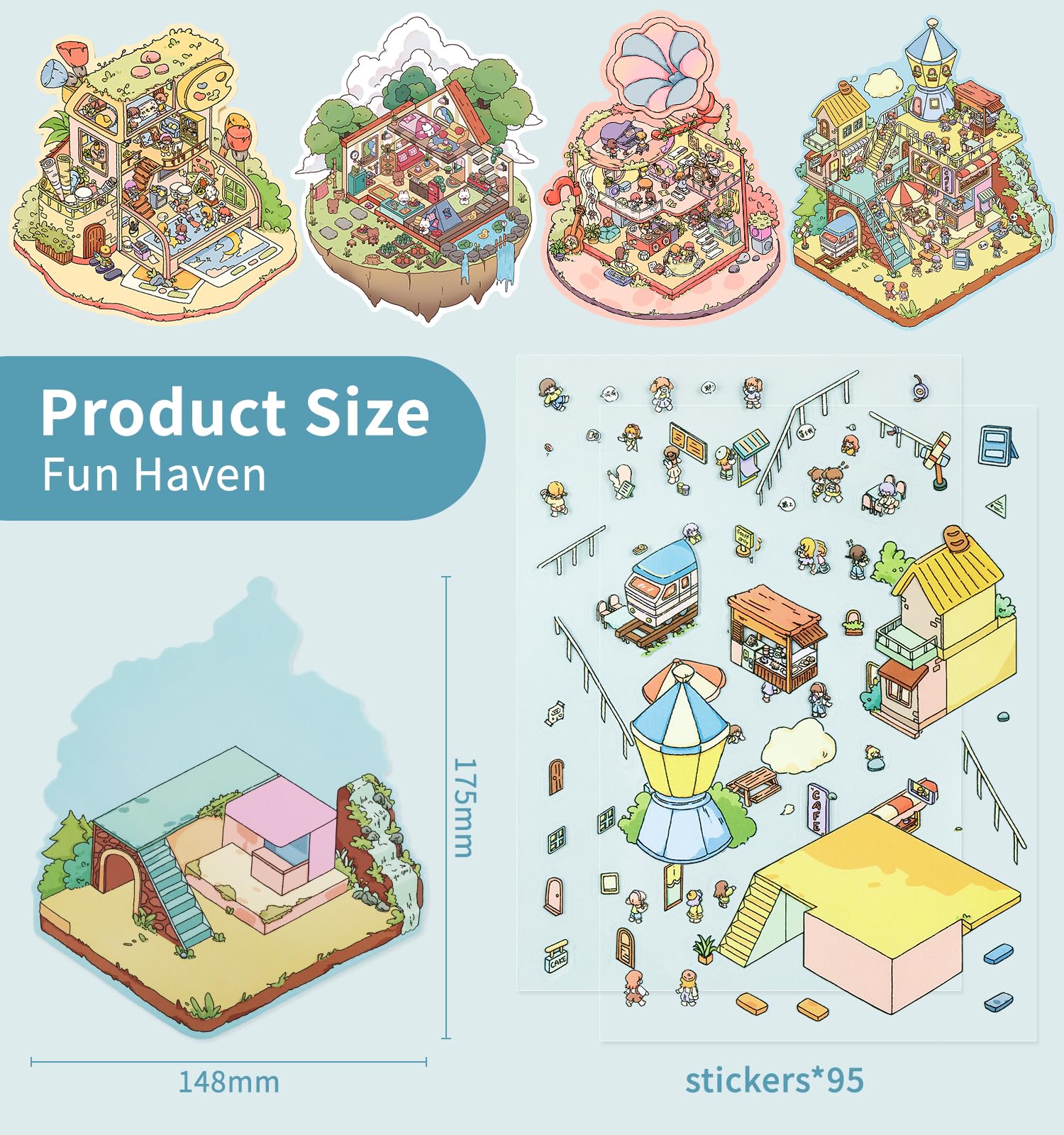 Cute N Cozy Sticker Therapy 4 Sets DIY 3D Fun Large Size House Scene ...