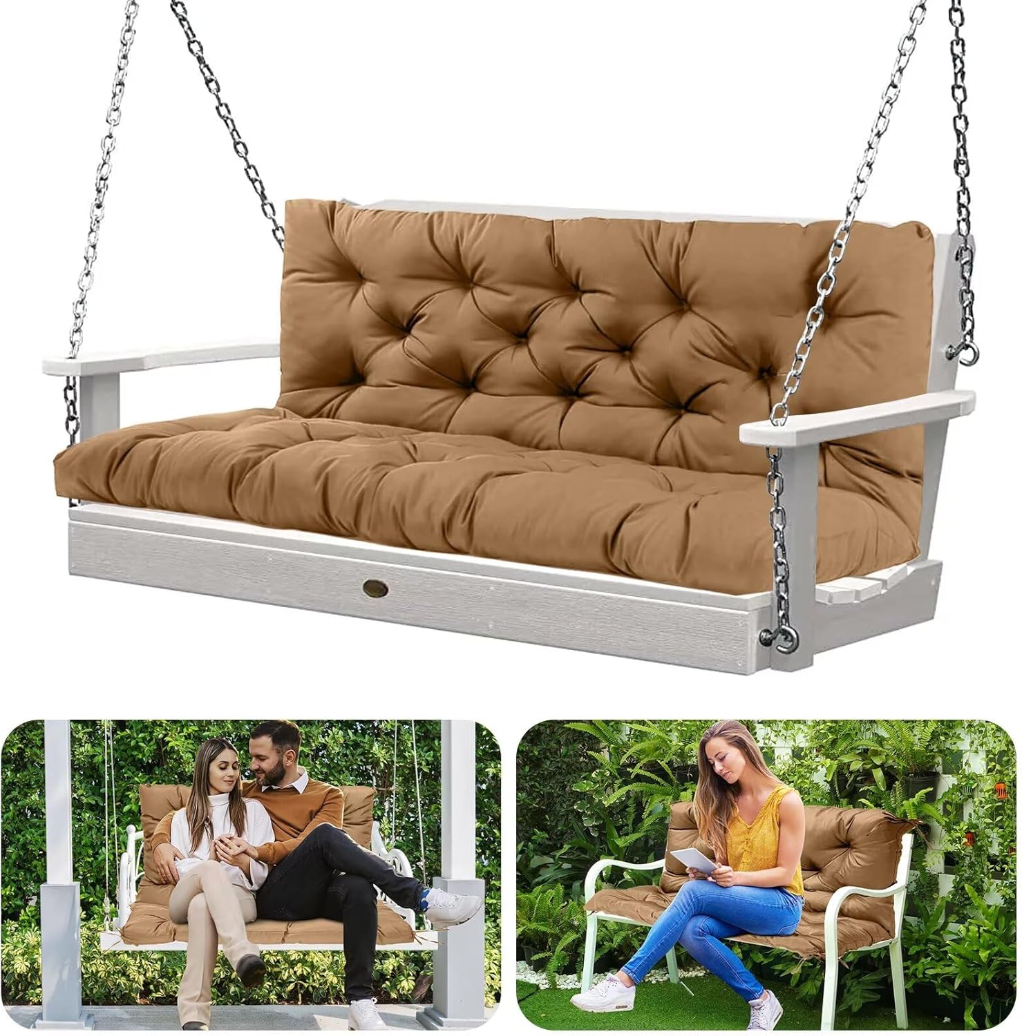 Amazon.com : Outdoor Porch Swing Cushion with Backrest - Waterproof ...