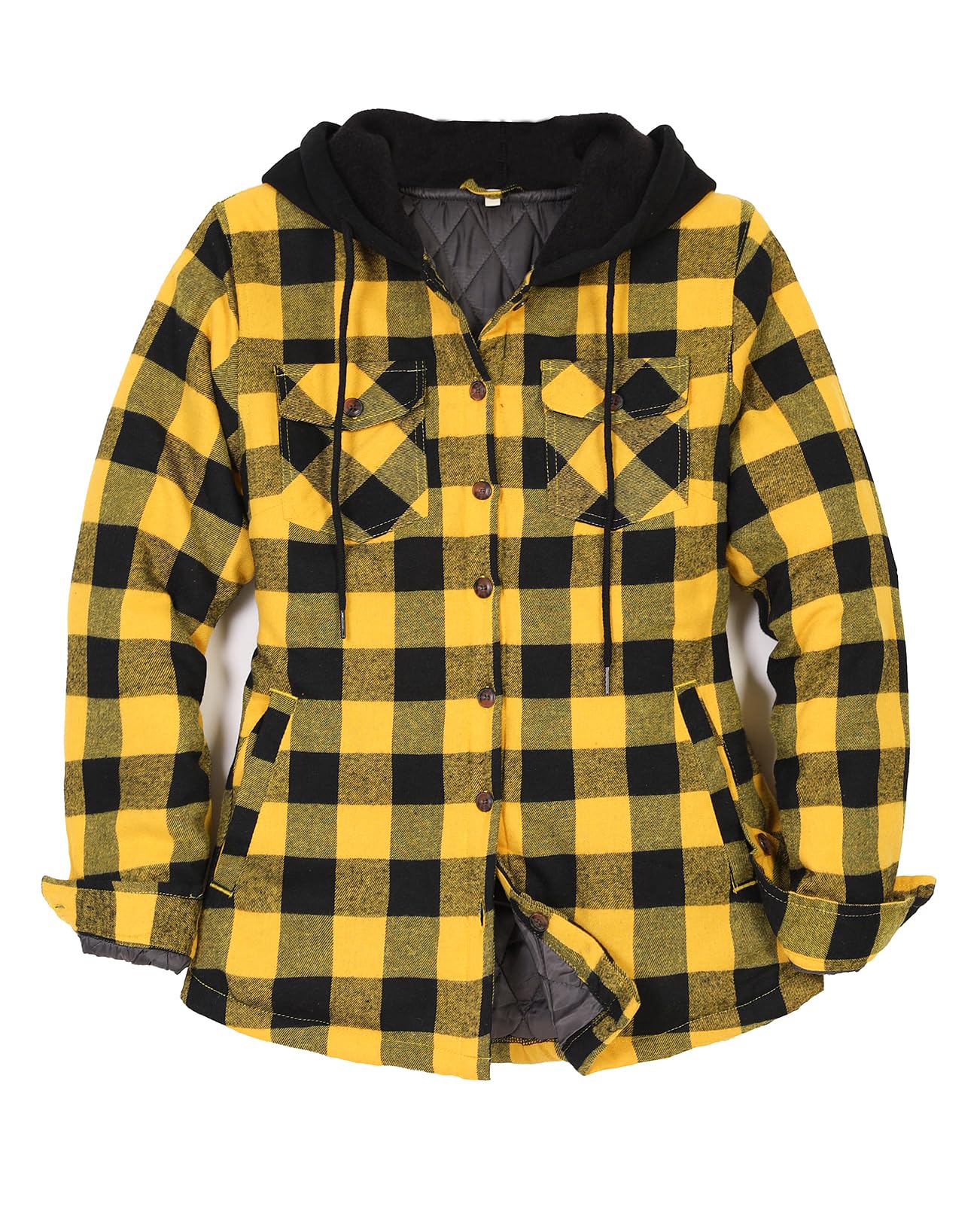 ZENTHACE Women's Quilted Lined Hooded Flannel Shirt Jacket Long Sleeve ...