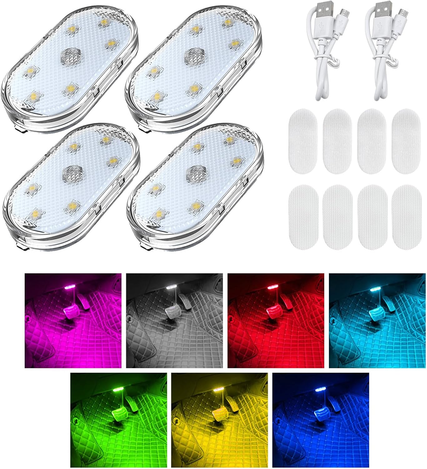 Amazon.com: Gasedin 4 PCS LED Lights Interior Wireless, 7 Colors Sticky ...