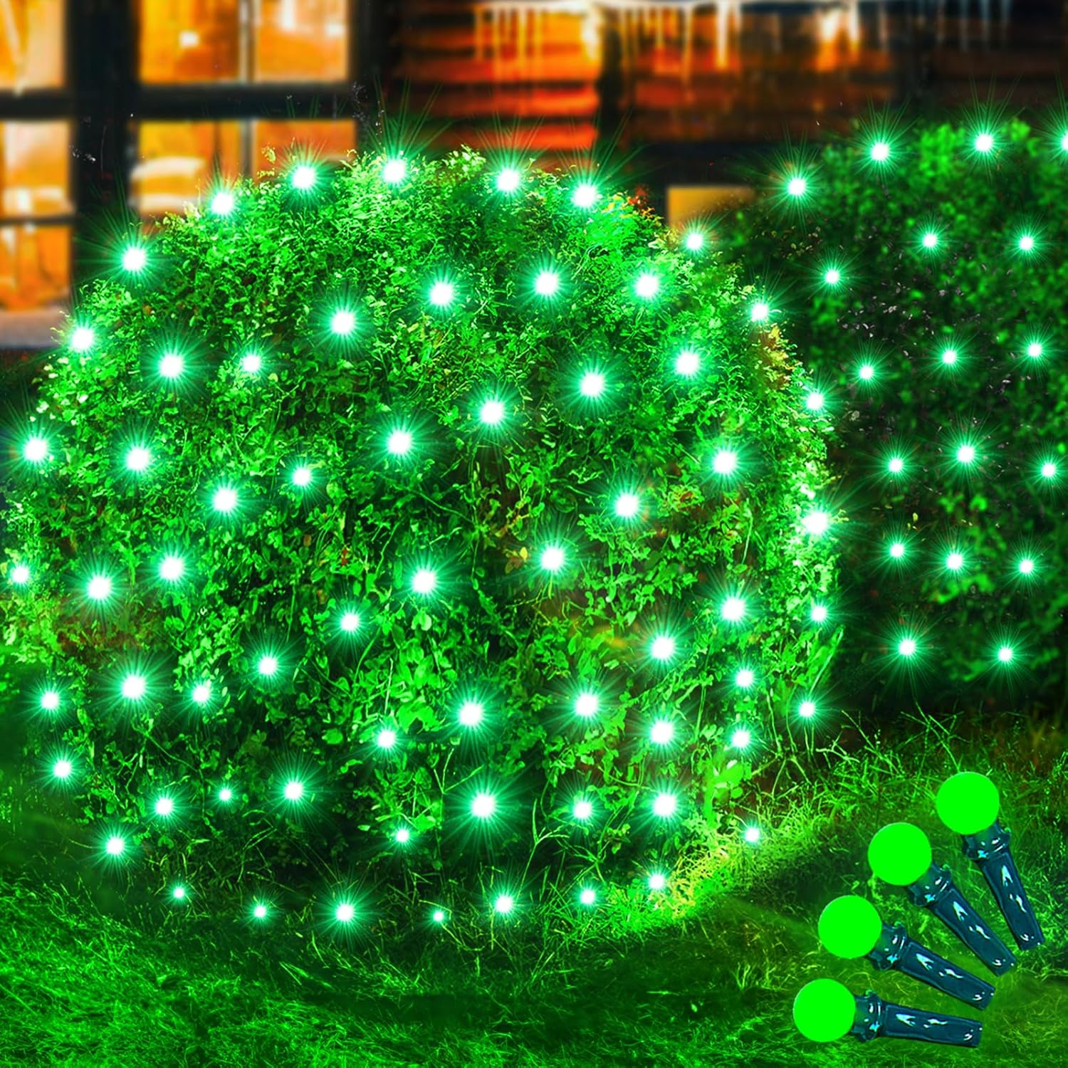 Led Net Lights Christmas Lights Outdoor Green Christmas Net Lighting with 121Led Mini Globe ...